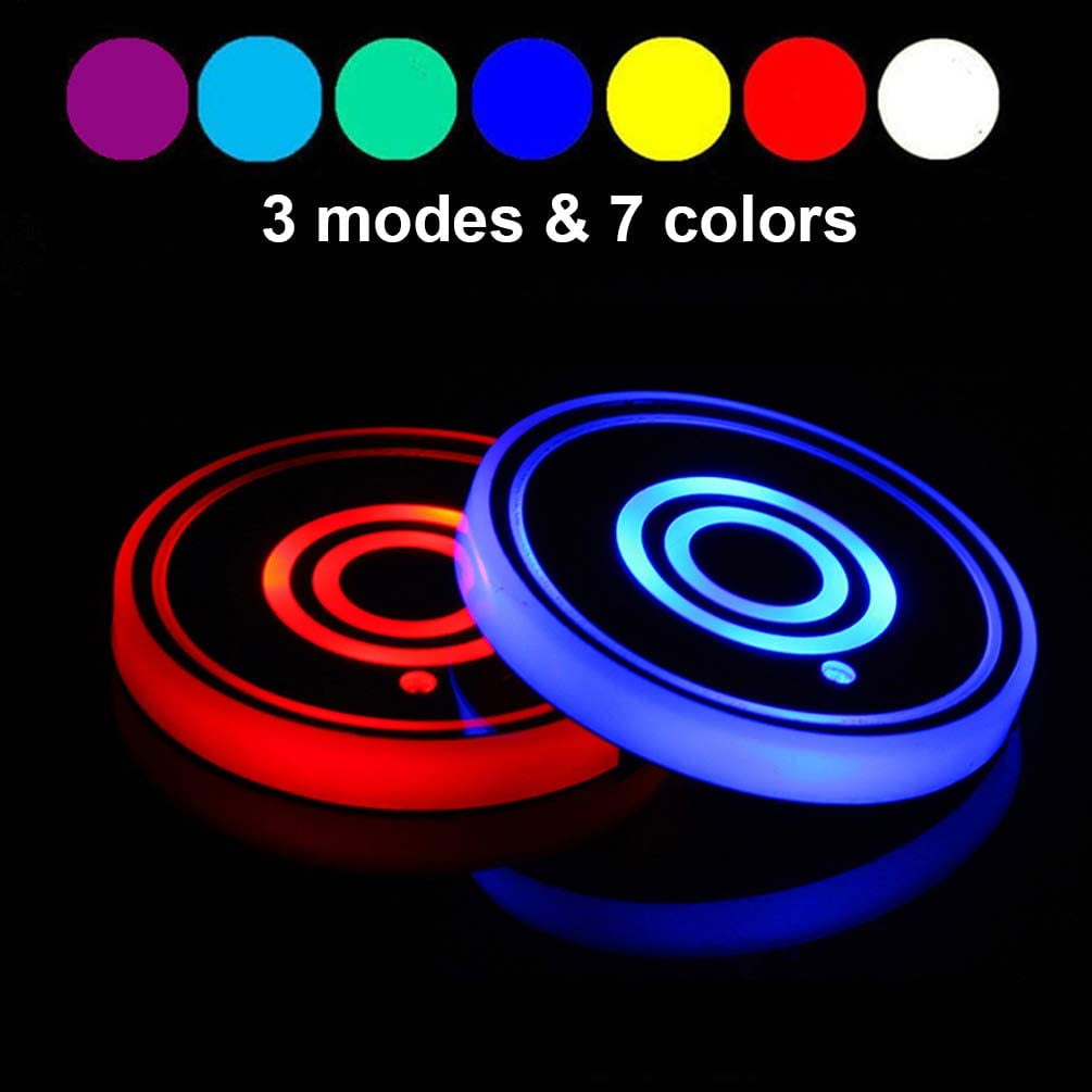 LED Cup Holder Lights, Car Coaster with 7 Colors Changing USB Charging ...