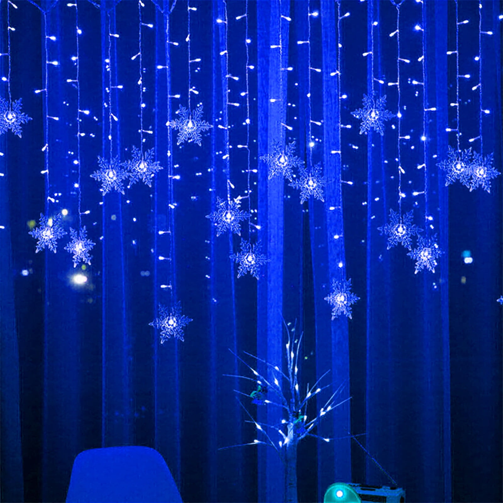 LED Curtain Lights,13ft/4M 96 LED Snowflake Curtain String Lights Plug ...