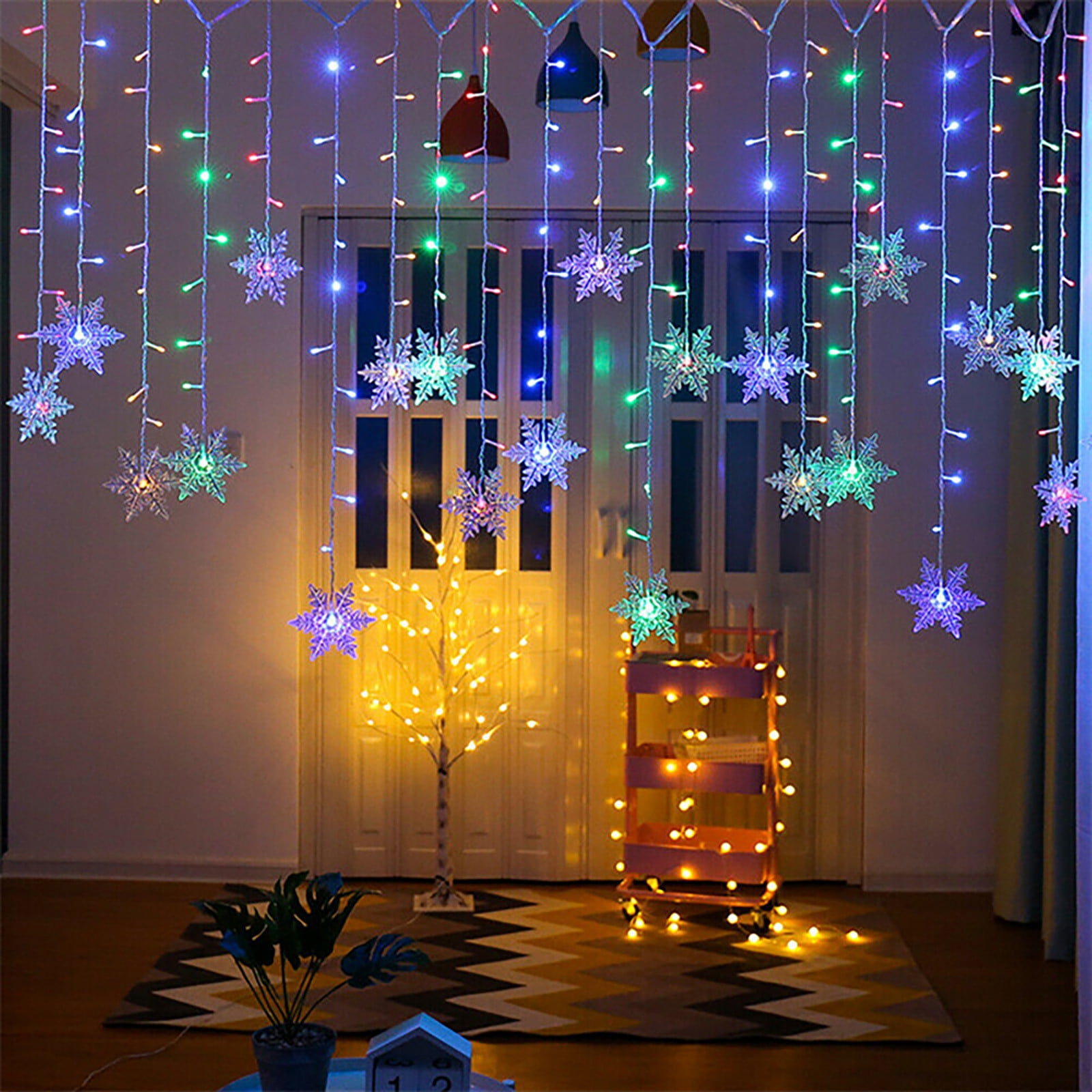 LED Curtain Lights,13ft/4M 96 LED Snowflake Curtain String Lights Plug ...