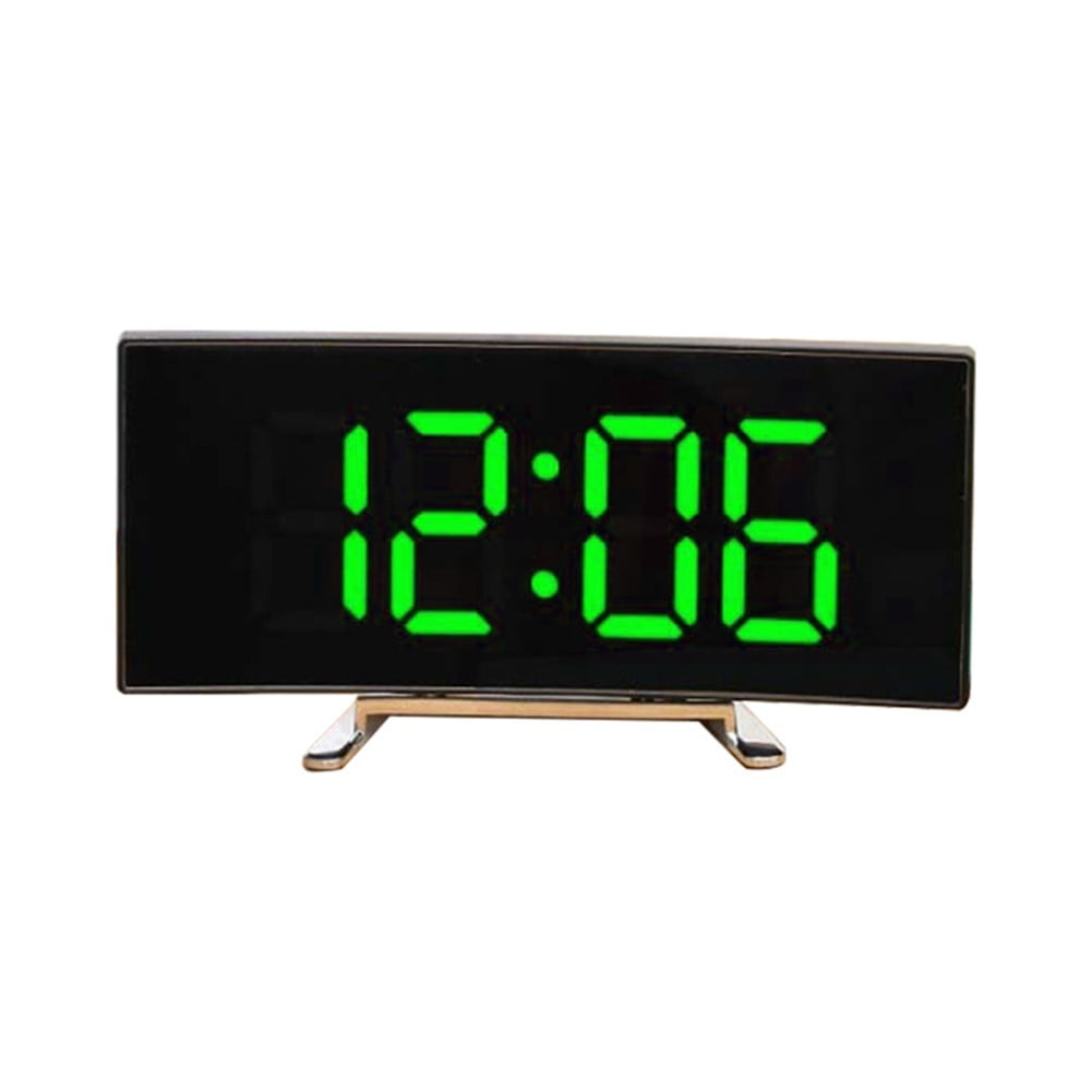 LED Curved Digital Electronic Alarm Clock USB, Noiseless Design, Mirror ...