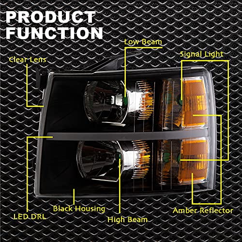 LED DRL Headlight Assembly Compatible with 2007-2013 Chevy Silverado ...