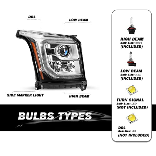 LED DRL Headlight Assembly Fit for 2015-2020 GMC YUKON SLT|SLE/Yukon XL ...