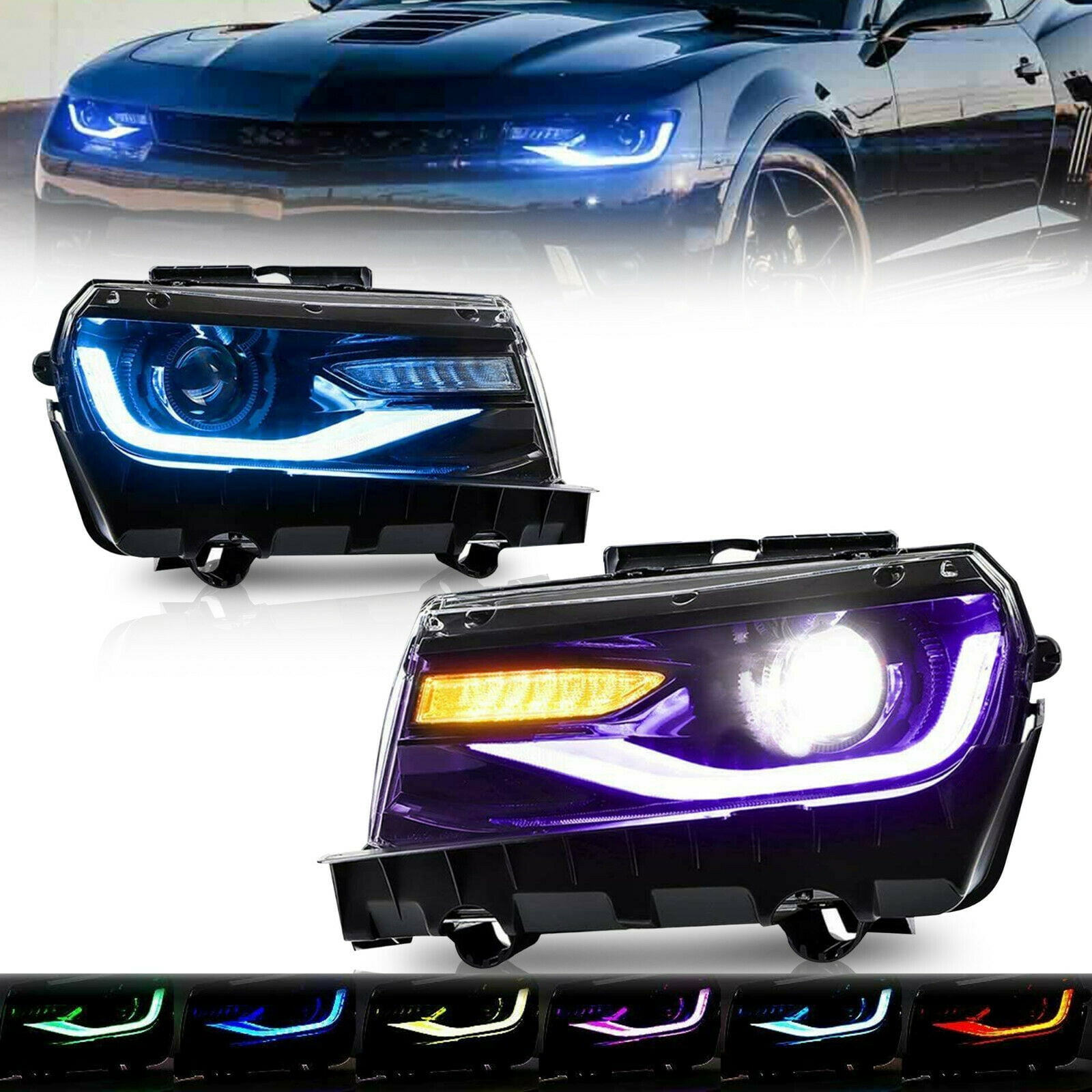 LED DRL Headlights Assembly For 2014-2015 Chevy Camaro RGB Projector ...