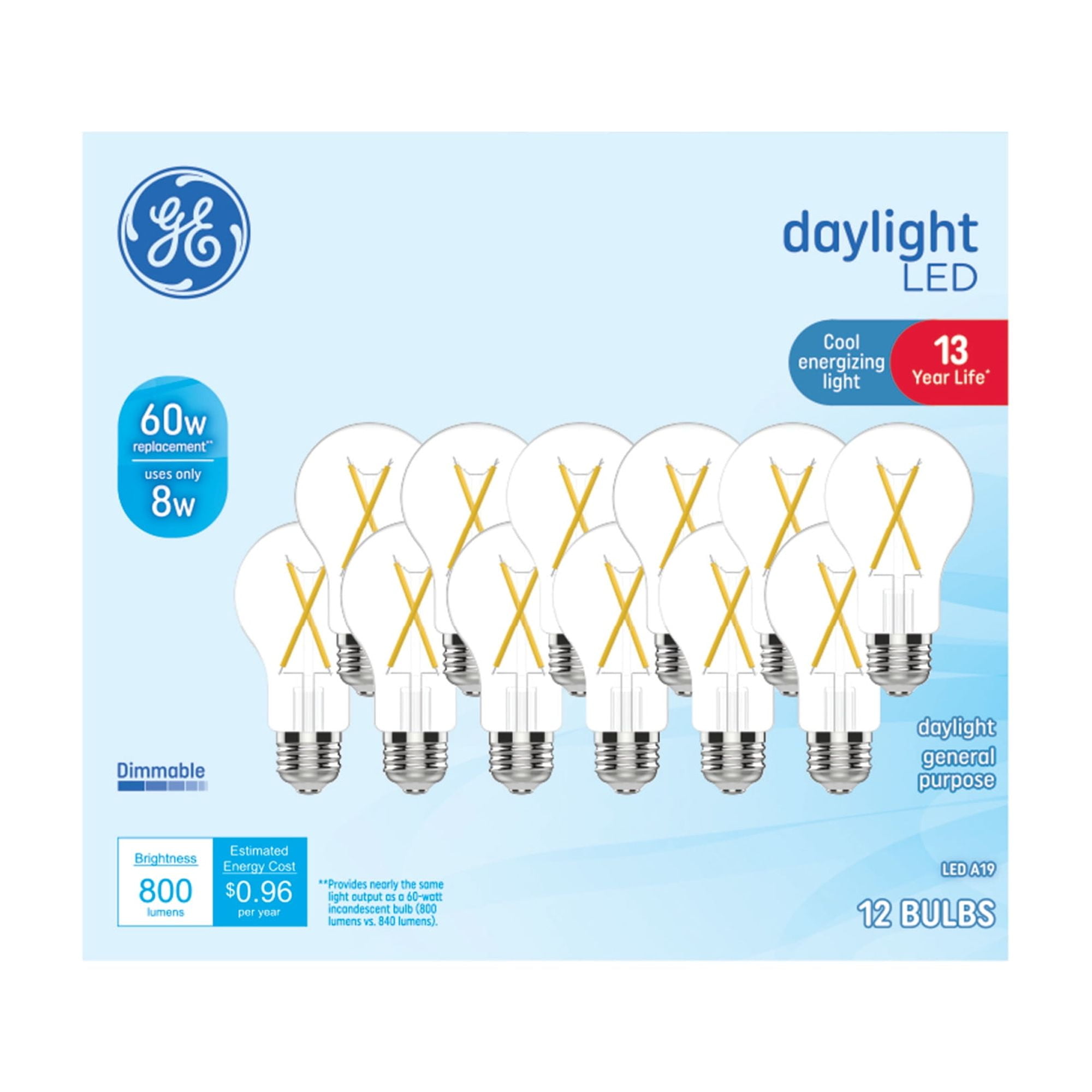 GE LED Light Bulbs, 60 Watt, Daylight, A19 Bulbs, Medium Base, Clear ...