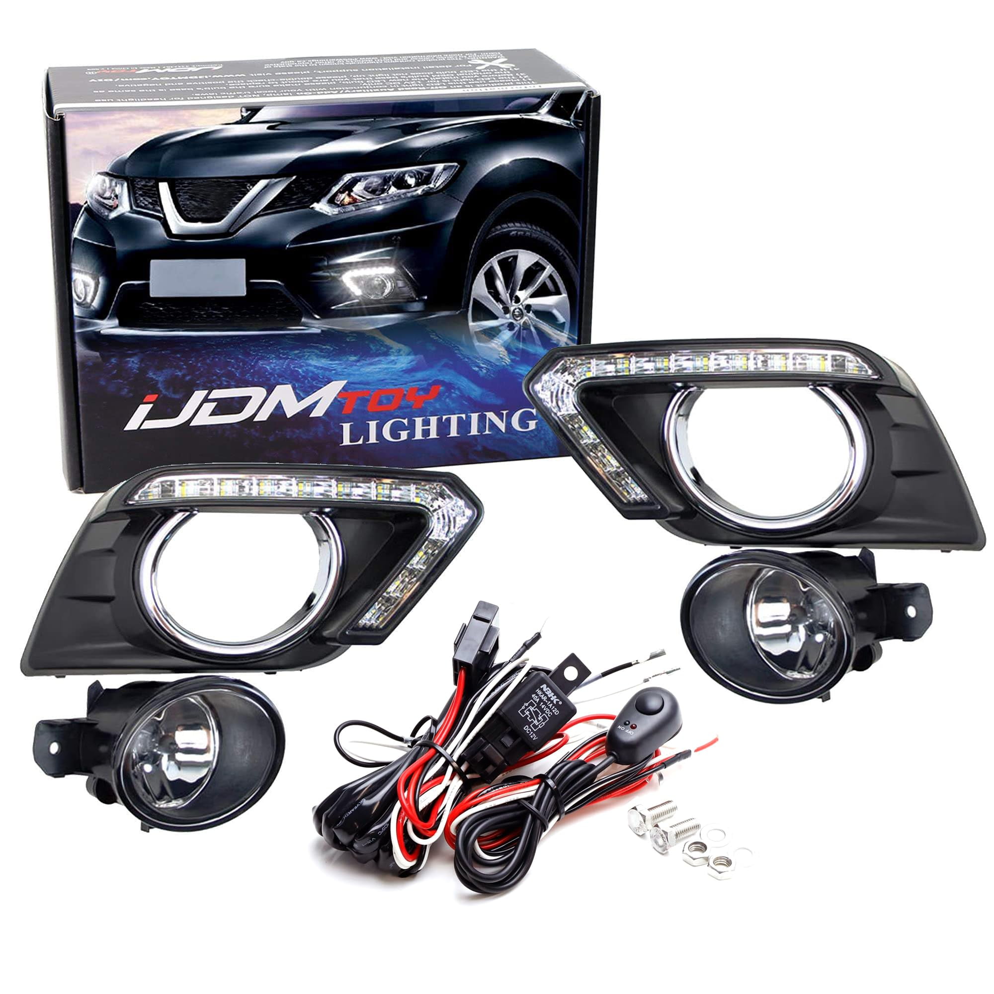 LED Daytime Running Lights & Halogen Foglamp Kit For 14-16 Nissan Rogue ...