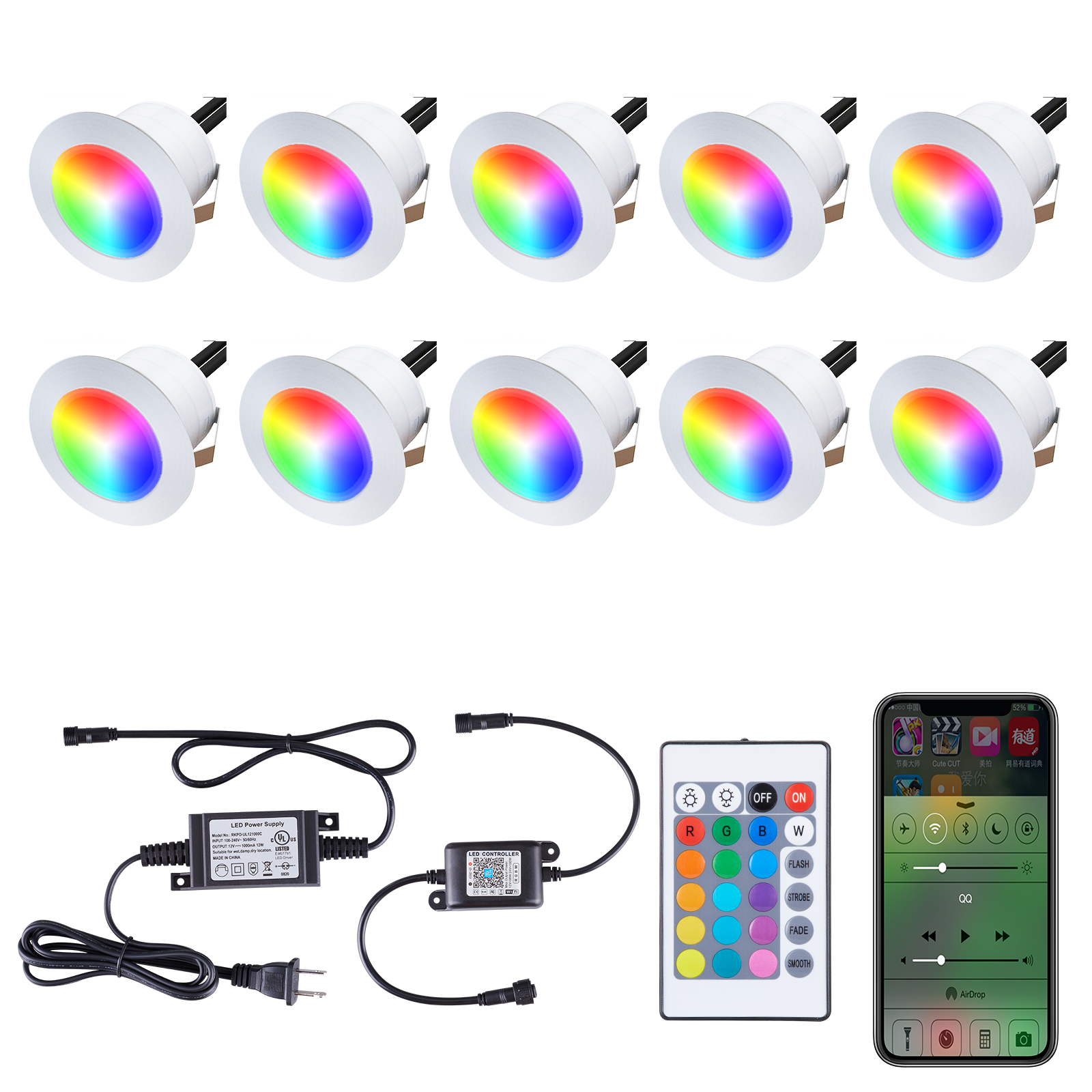 LED Deck Lights Smart Outdoor Stair Lights 10pcs,RGBW Step Lights Low ...