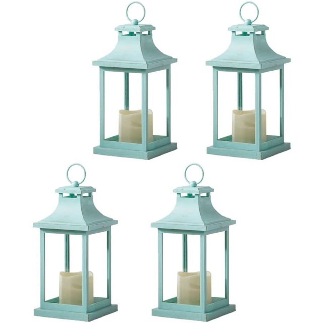 LED Decorative Lanterns - Set of 4 - Kate Aspen Blue Vintage Rustic ...