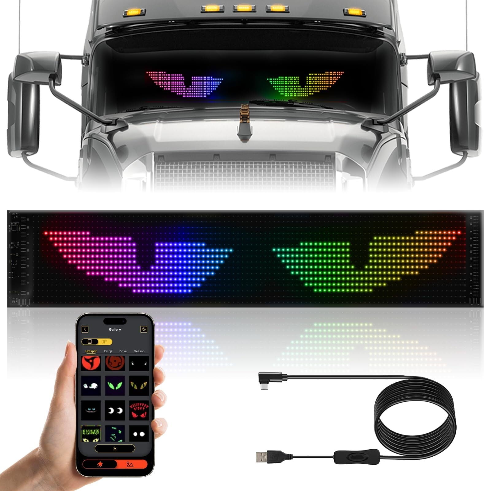 LED Demon Eyes for Trucks, Mini LED Display for Car Signs, Bendable ...