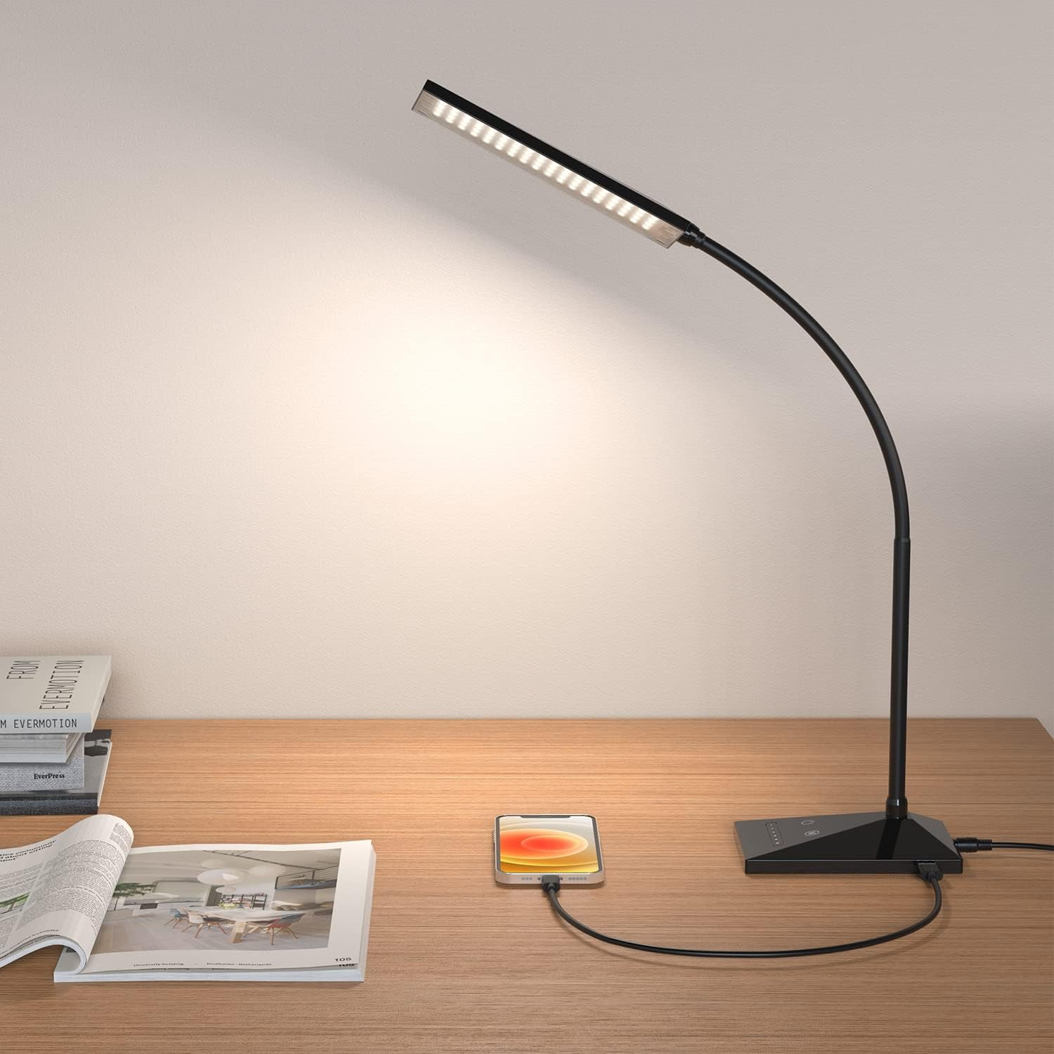 LED Desk Lamp, 12W Dimmable Table Lamp Eye-Caring Reading Light with ...