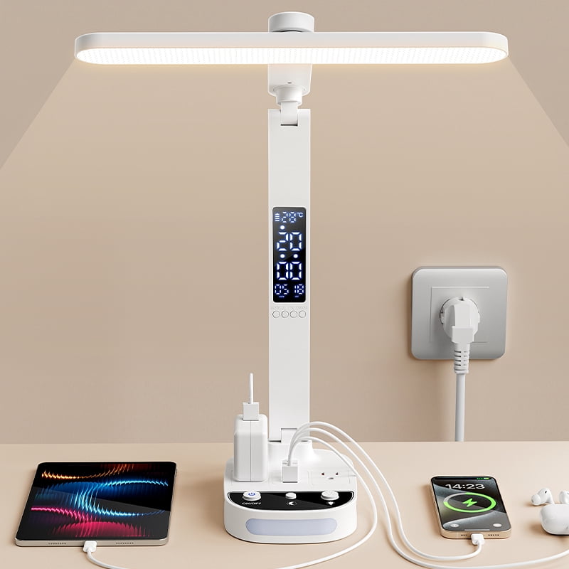 LED Desk Lamp with 2 US Outlets 2 USB 1 Type-C, Eye-Caring Table Lamp ...