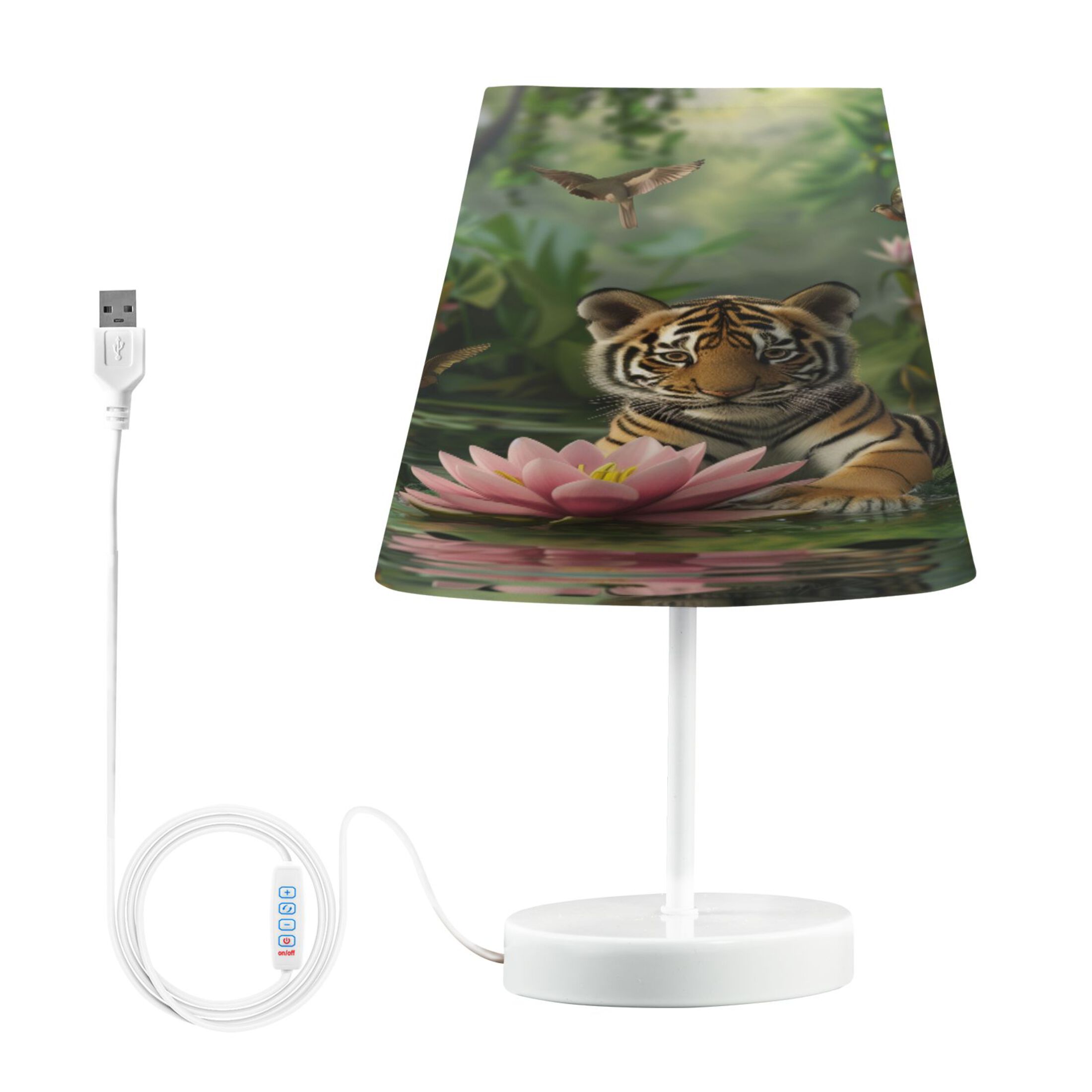 LED Desk Lamp Baby Tiger Sits on Leaf Table Nightstand Lamps with 3 ...