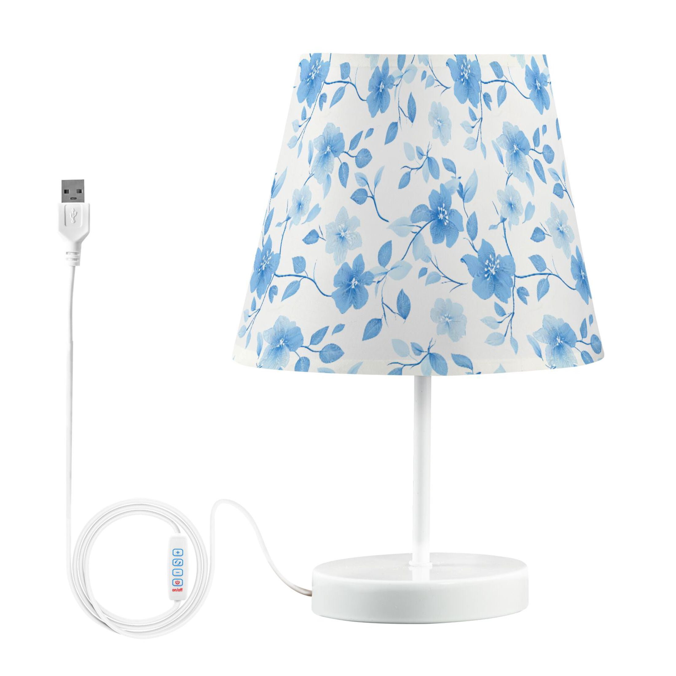 LED Desk Lamp Blue Flower and Leaf Table Nightstand Lamps with 3 Color ...
