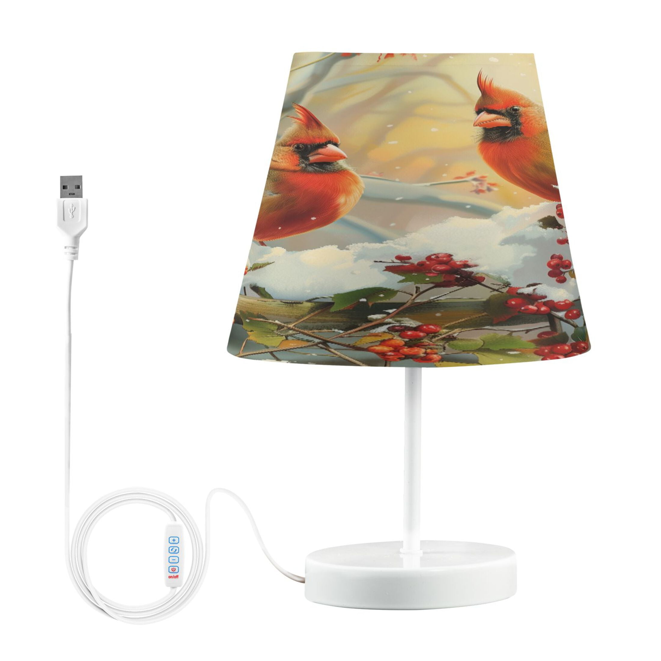 LED Desk Lamp Cardinals Bird on Garden Fence Table Nightstand Lamps ...