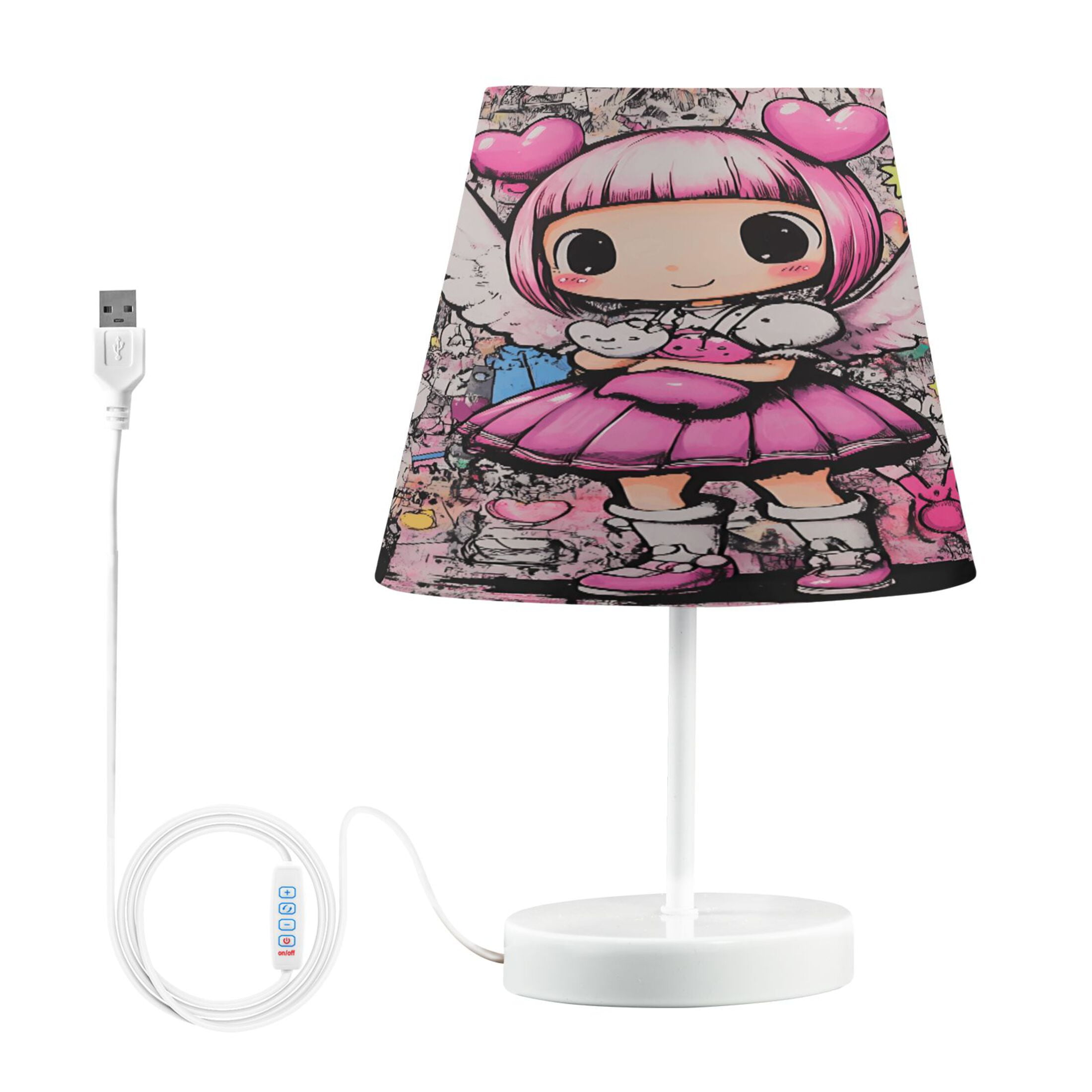 LED Desk Lamp Cartoon Girl and Graffiti Table Nightstand Lamps with 3 ...