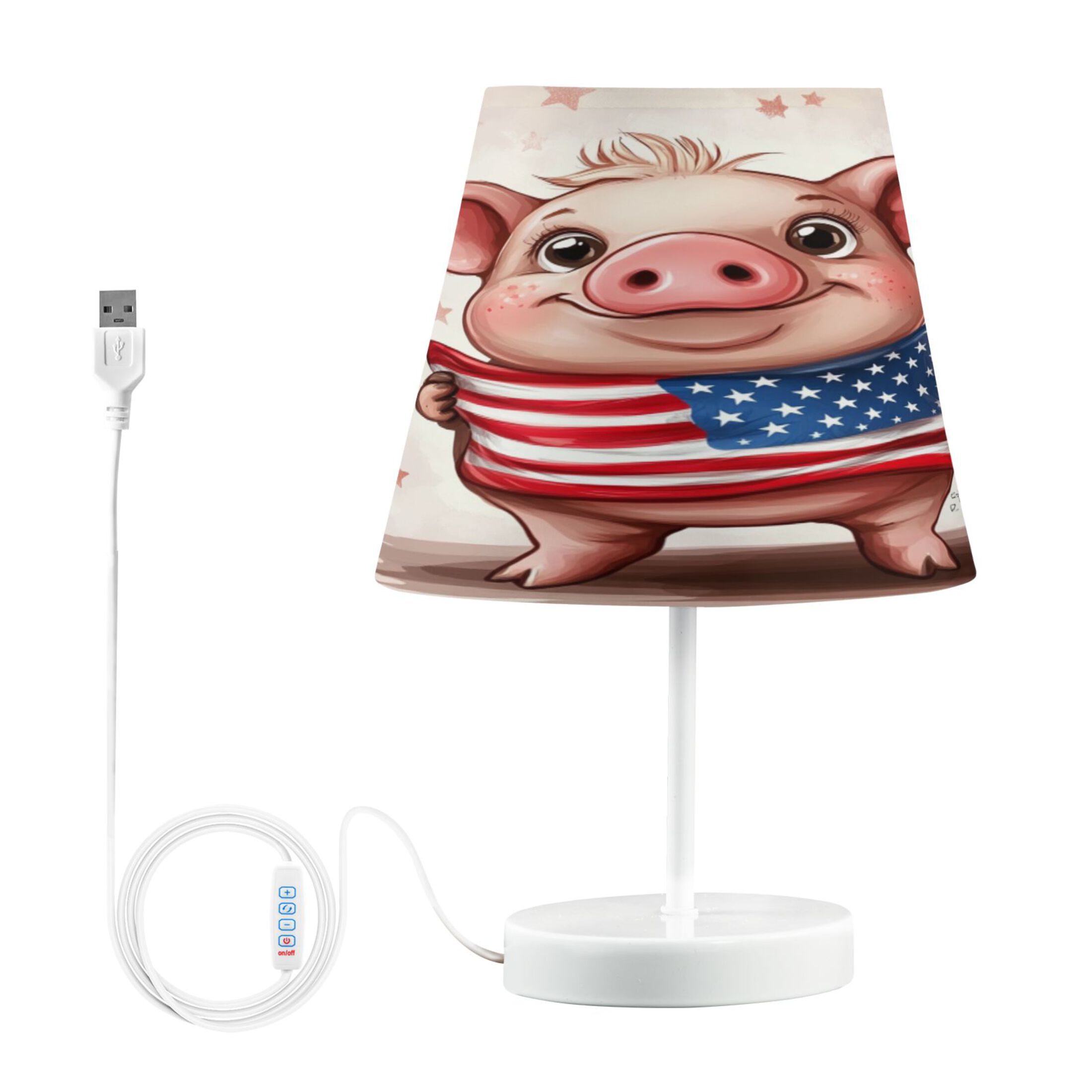 LED Desk Lamp Cartoon Pig with Usa Flag Table Nightstand Lamps with 3 ...