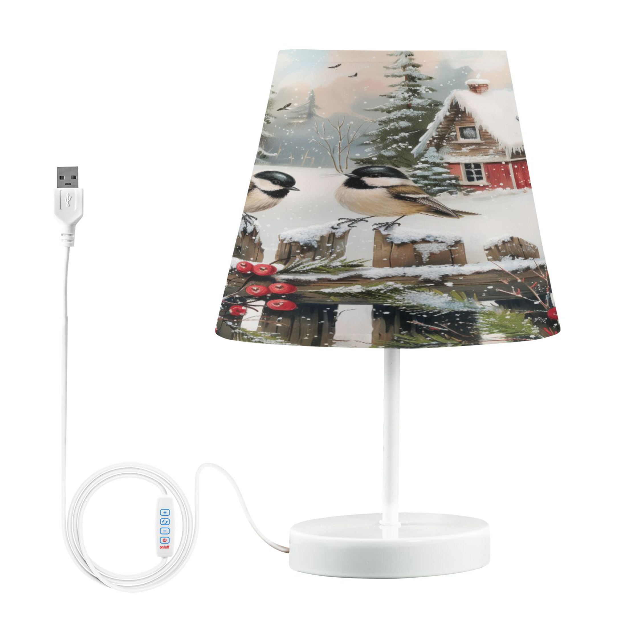LED Desk Lamp Chickadees Bird and House Table Nightstand Lamps with 3 ...
