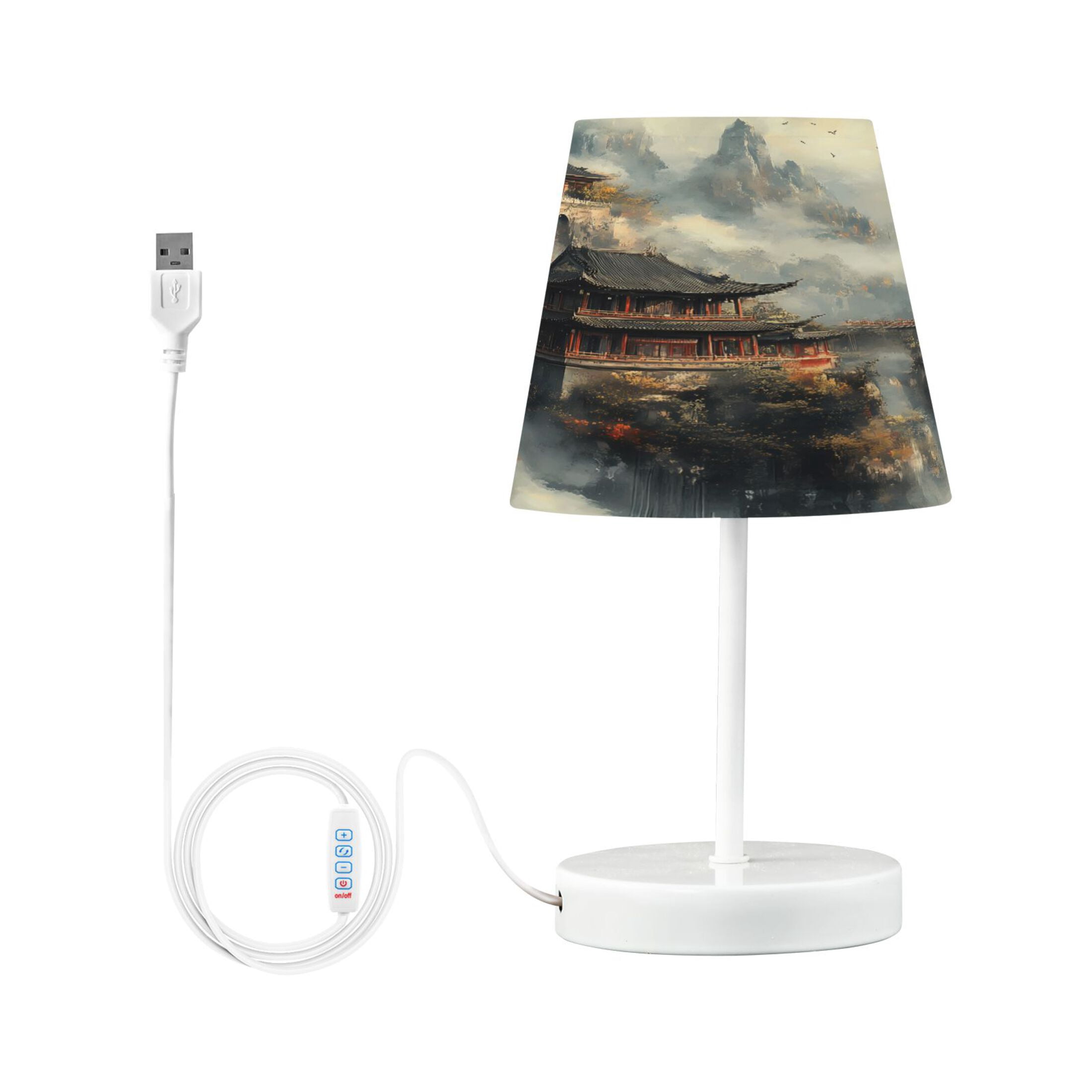 LED Desk Lamp Chinese Temples on Mountain Table Nightstand Lamps with 3 ...