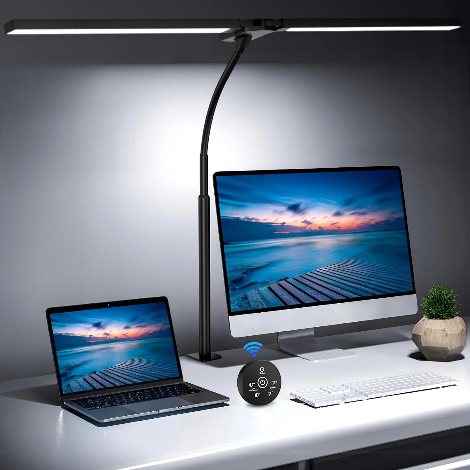 LED Desk Lamp with Clamp, Daul Head Dimmable Desk Light for Home Office ...