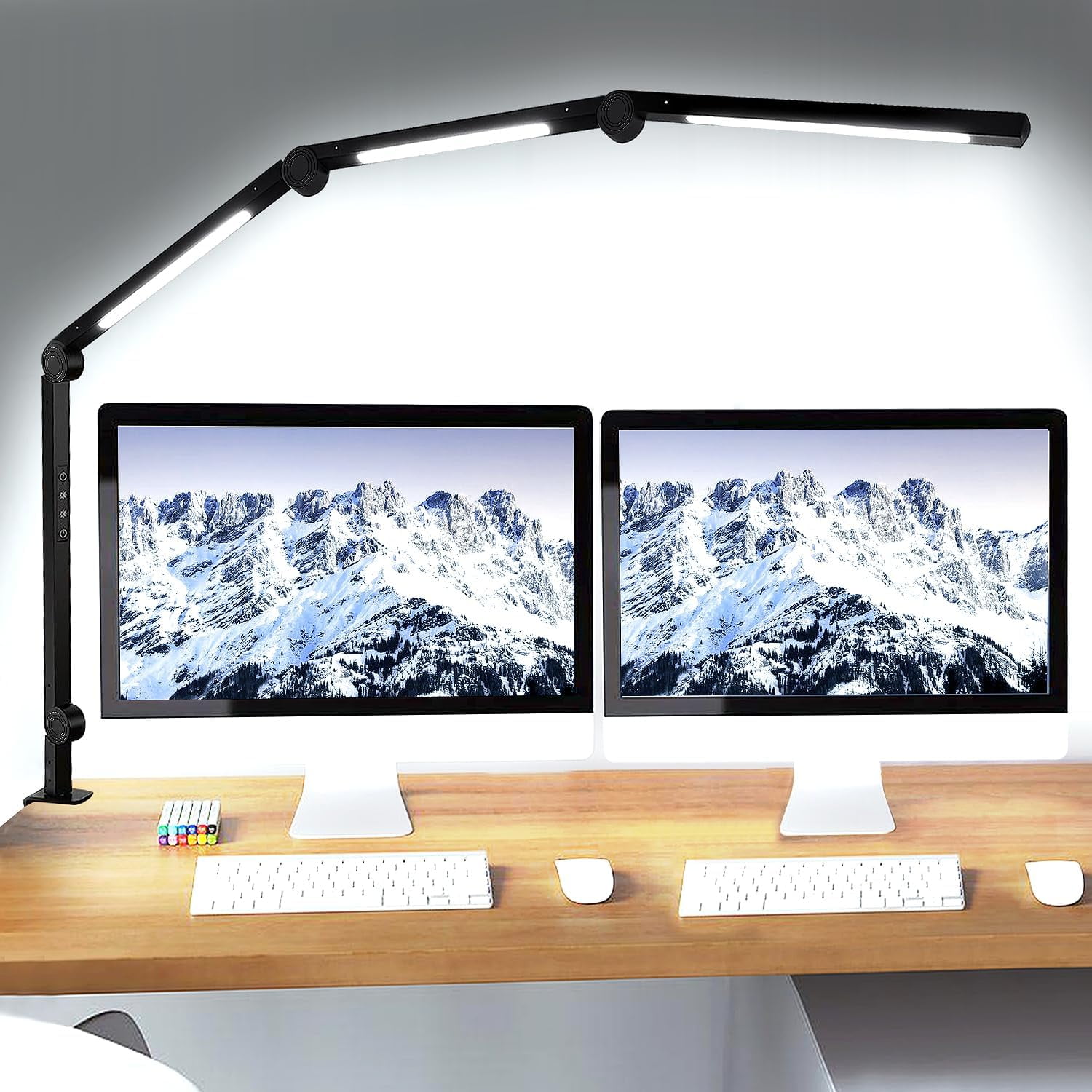 LED Desk Lamp with Clamp Flexible 4 sections Swing Arm Three light ...