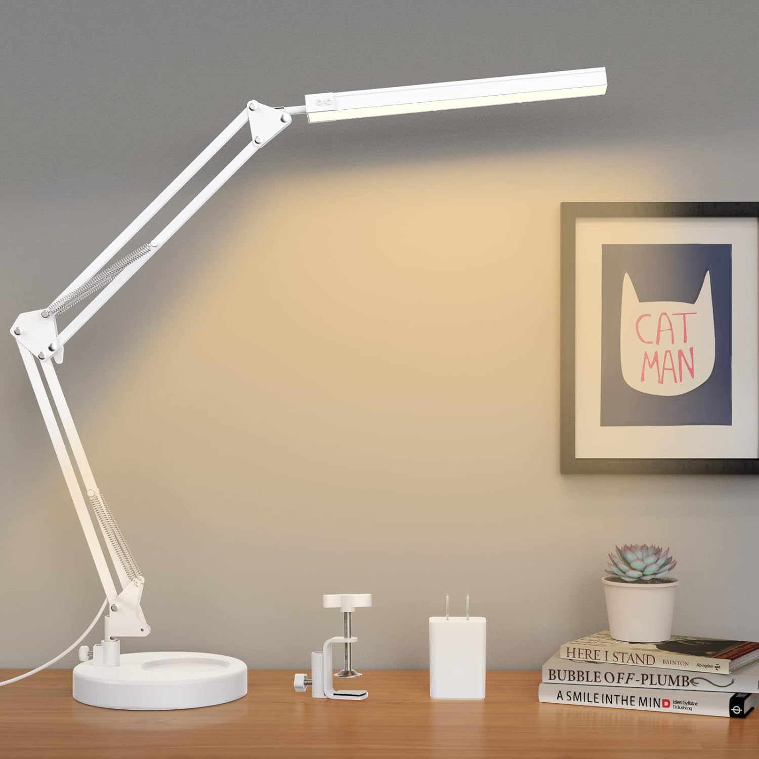 LED Desk Lamp with Clamp and Round Base, Eye Caring Table Lamp with ...