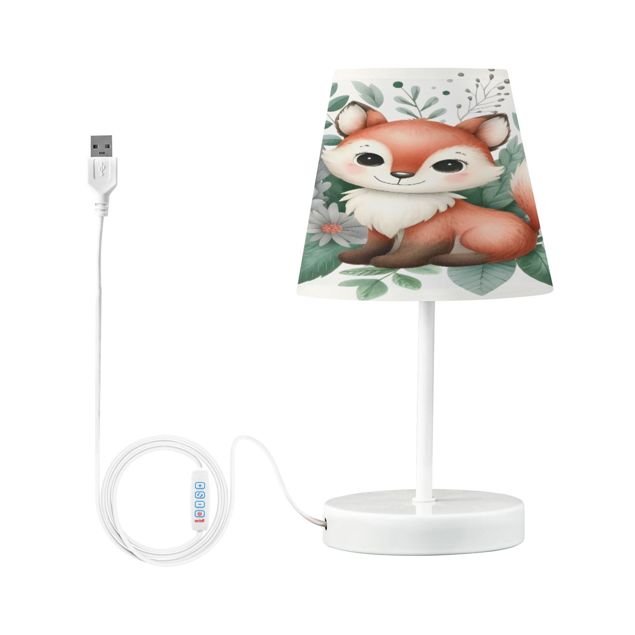LED Desk Lamp Cute Fox in Floral Bouquet Table Nightstand Lamps with 3 ...