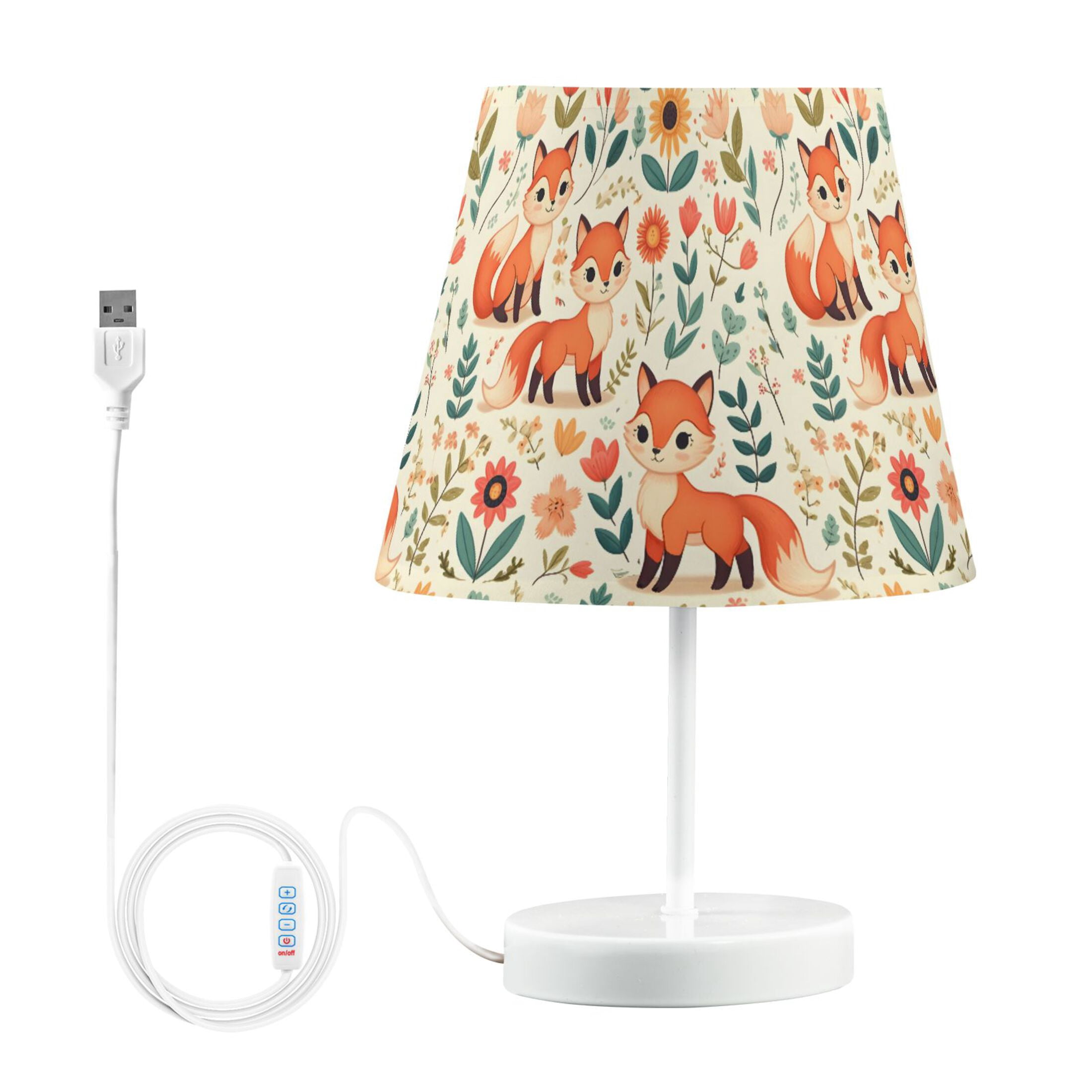 LED Desk Lamp Cute Foxes Flower Leaf Table Nightstand Lamps with 3 ...