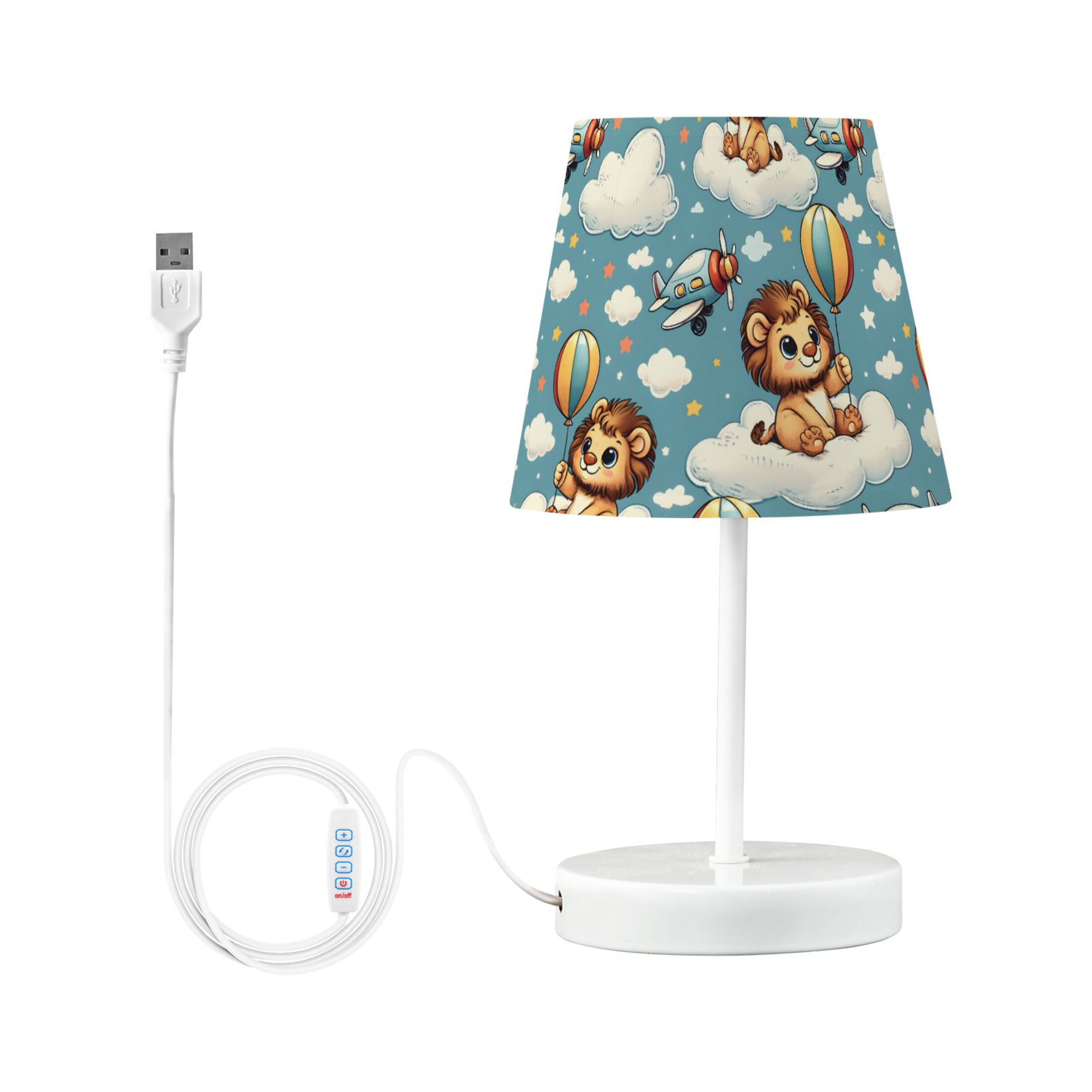 LED Desk Lamp Cute Lion with Balloon Sit Cloud Table Nightstand Lamps ...