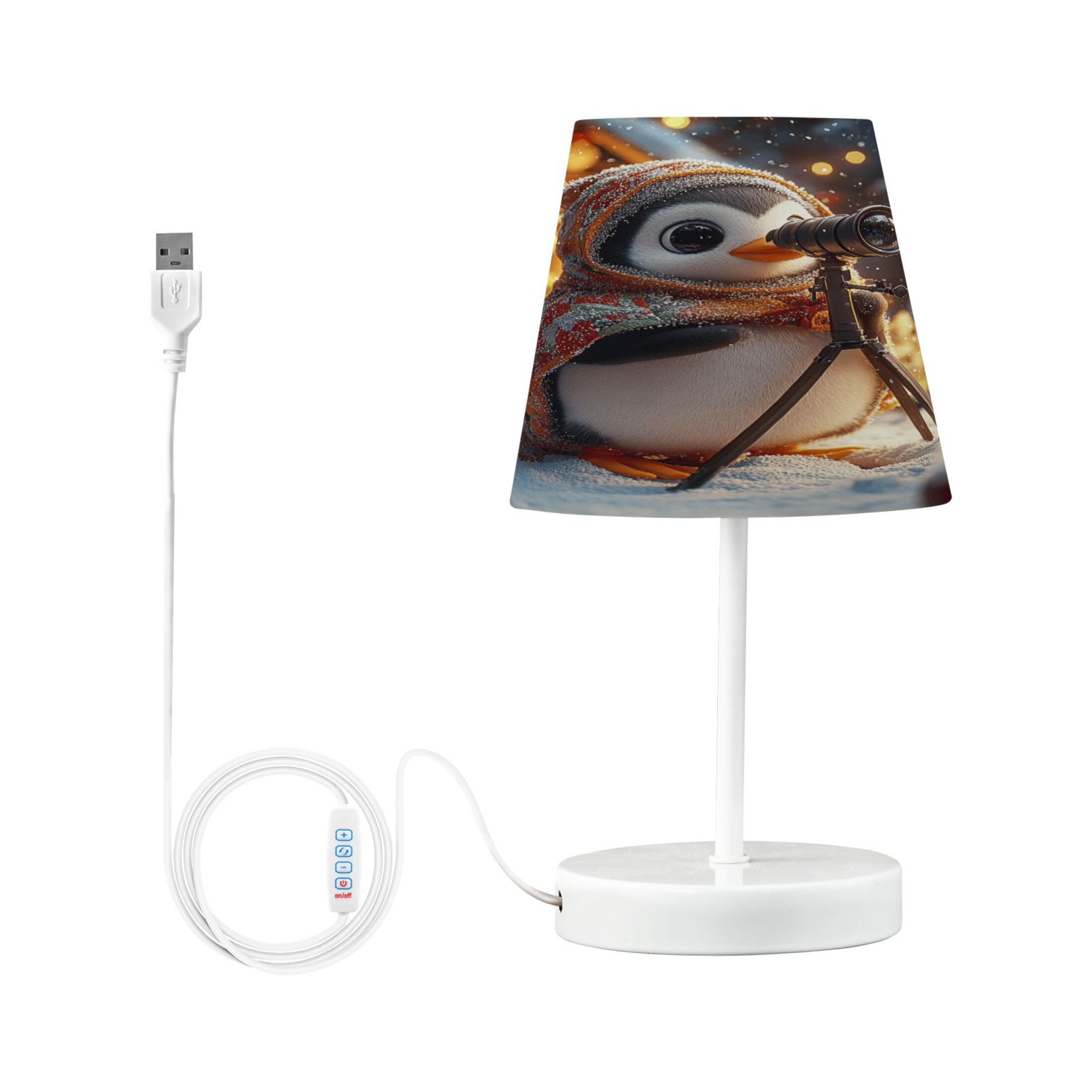 LED Desk Lamp Cute Penguin and Telescopes Table Nightstand Lamps with 3 ...