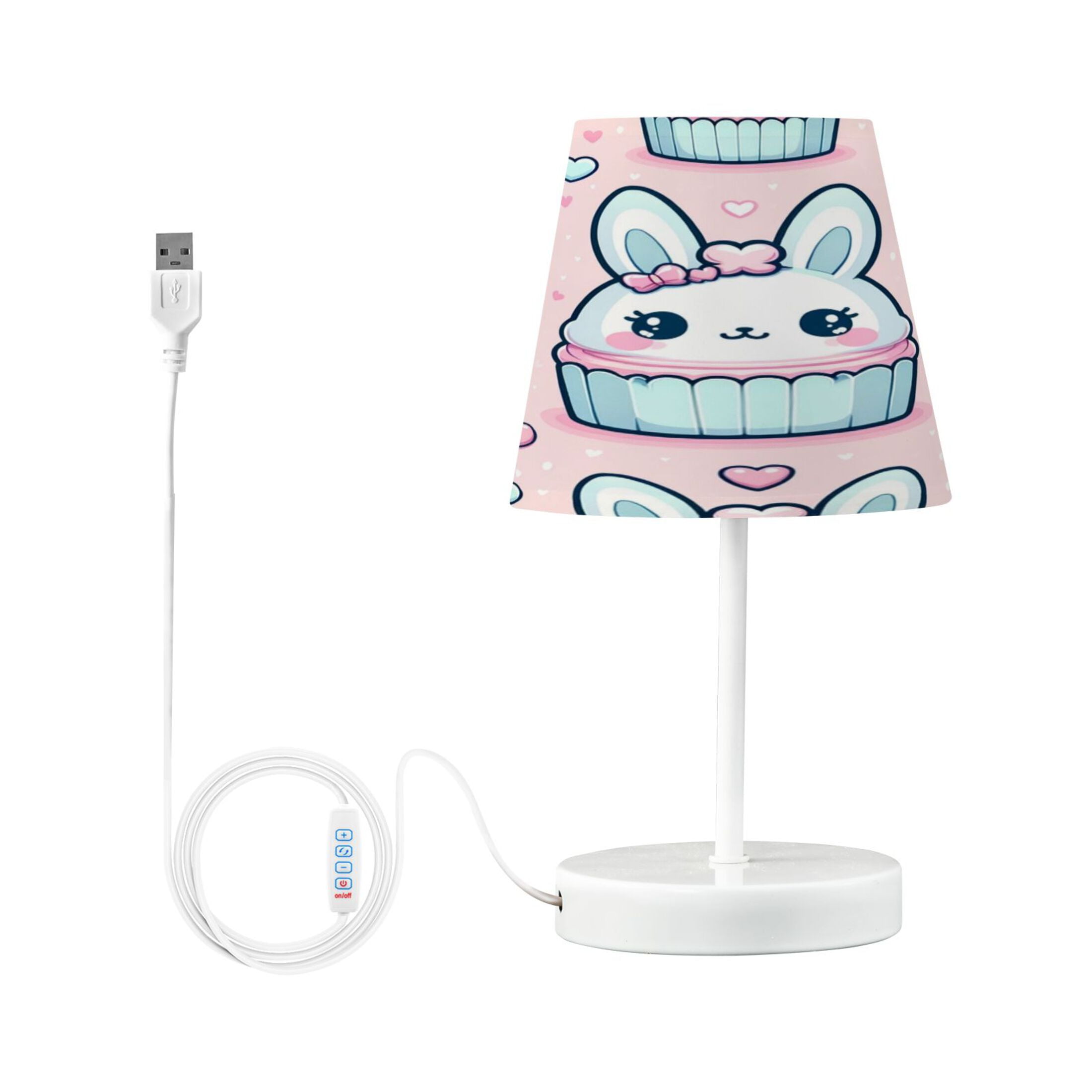 LED Desk Lamp Cute Rabbit in Cupcake Table Nightstand Lamps with 3 ...