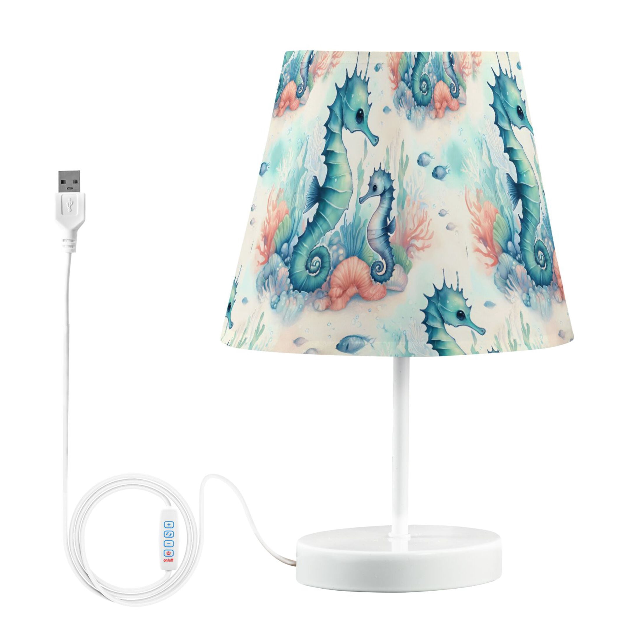LED Desk Lamp Cute Seahorse and Seaweed Table Nightstand Lamps with 3 ...