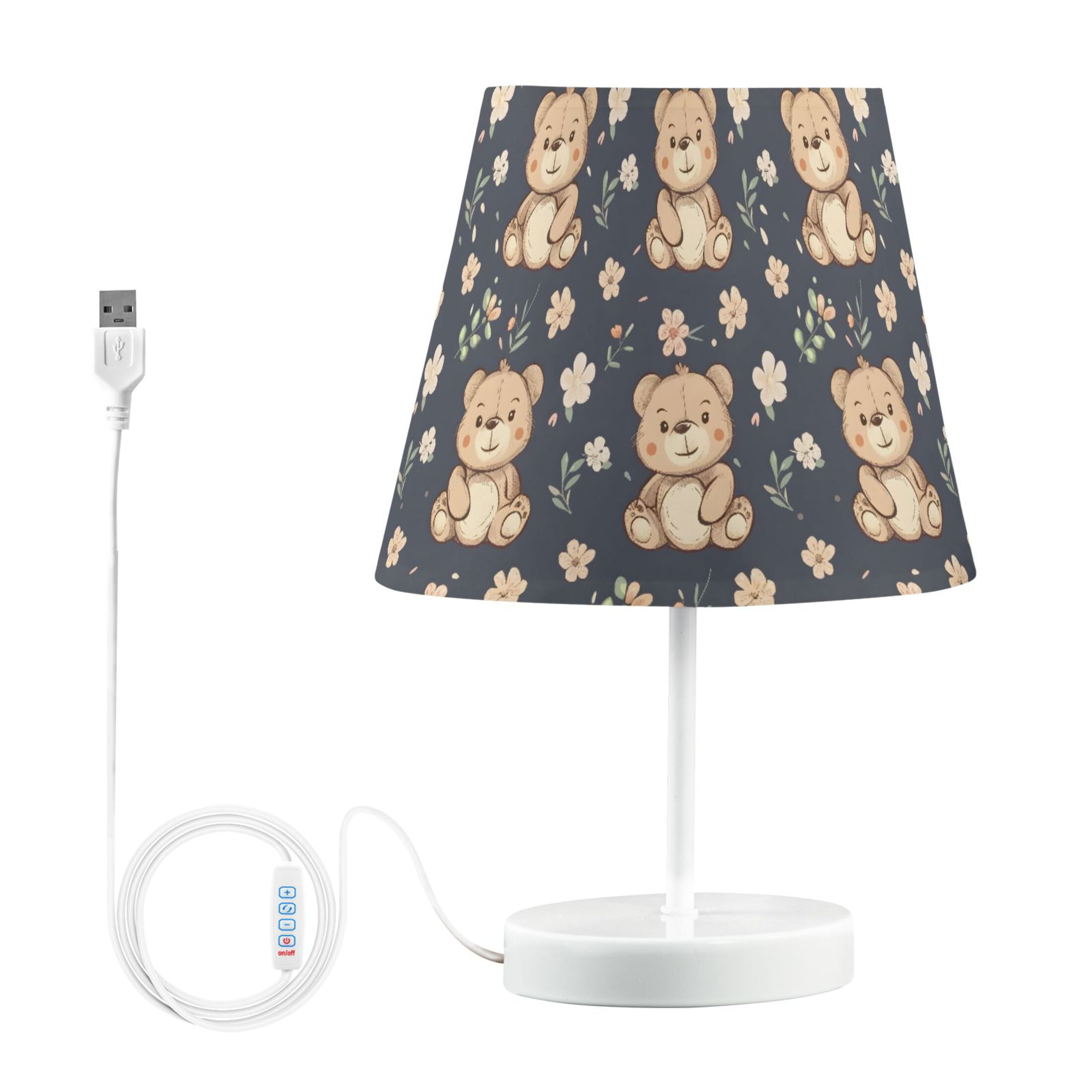LED Desk Lamp Cute Teddy Bear and Flower Table Nightstand Lamps with 3 ...