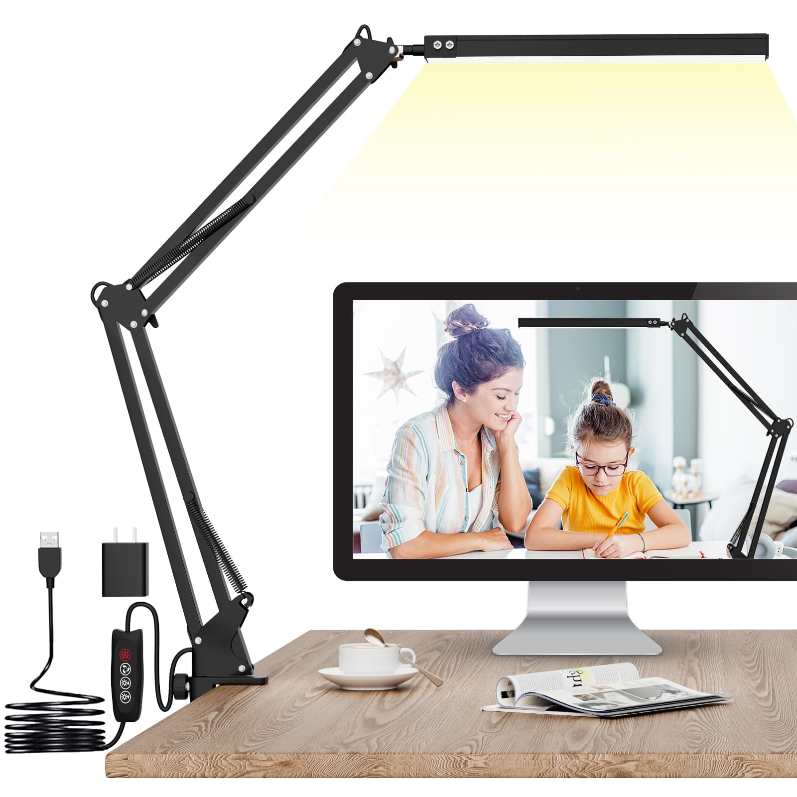 LED Desk Lamp, Desk Light for Home Office, Adjustable Table Lamp with ...