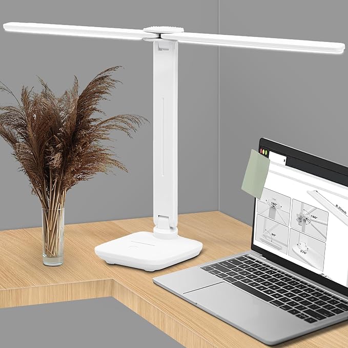 LED Desk Lamp Dimmable Double Head Reading Lamp with USB Charging Port ...