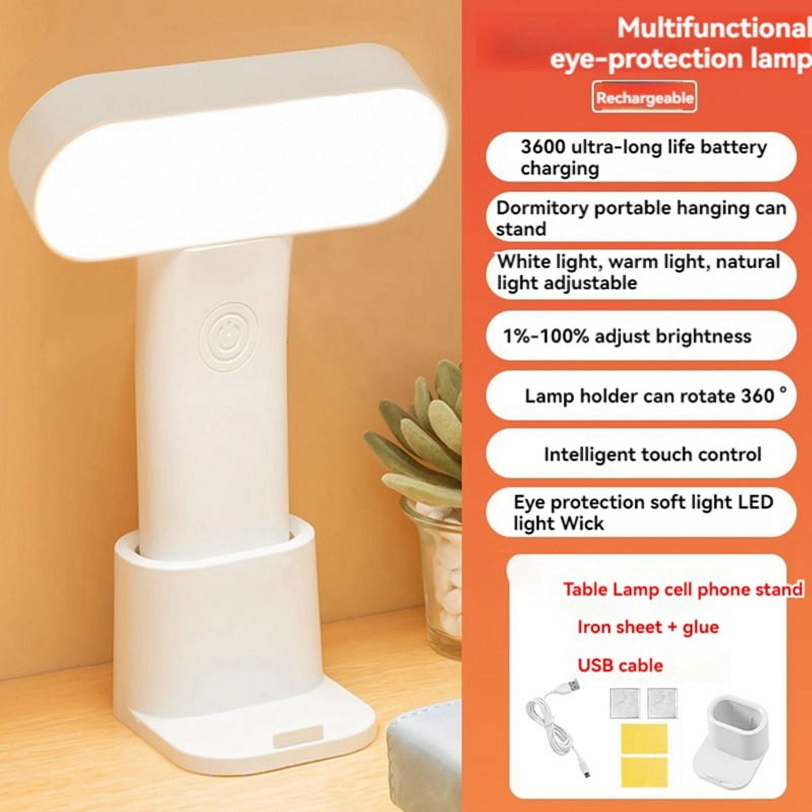 LED Desk Lamp Dimmablesa Portable Lamp USB Charging 3 Color Temperature ...