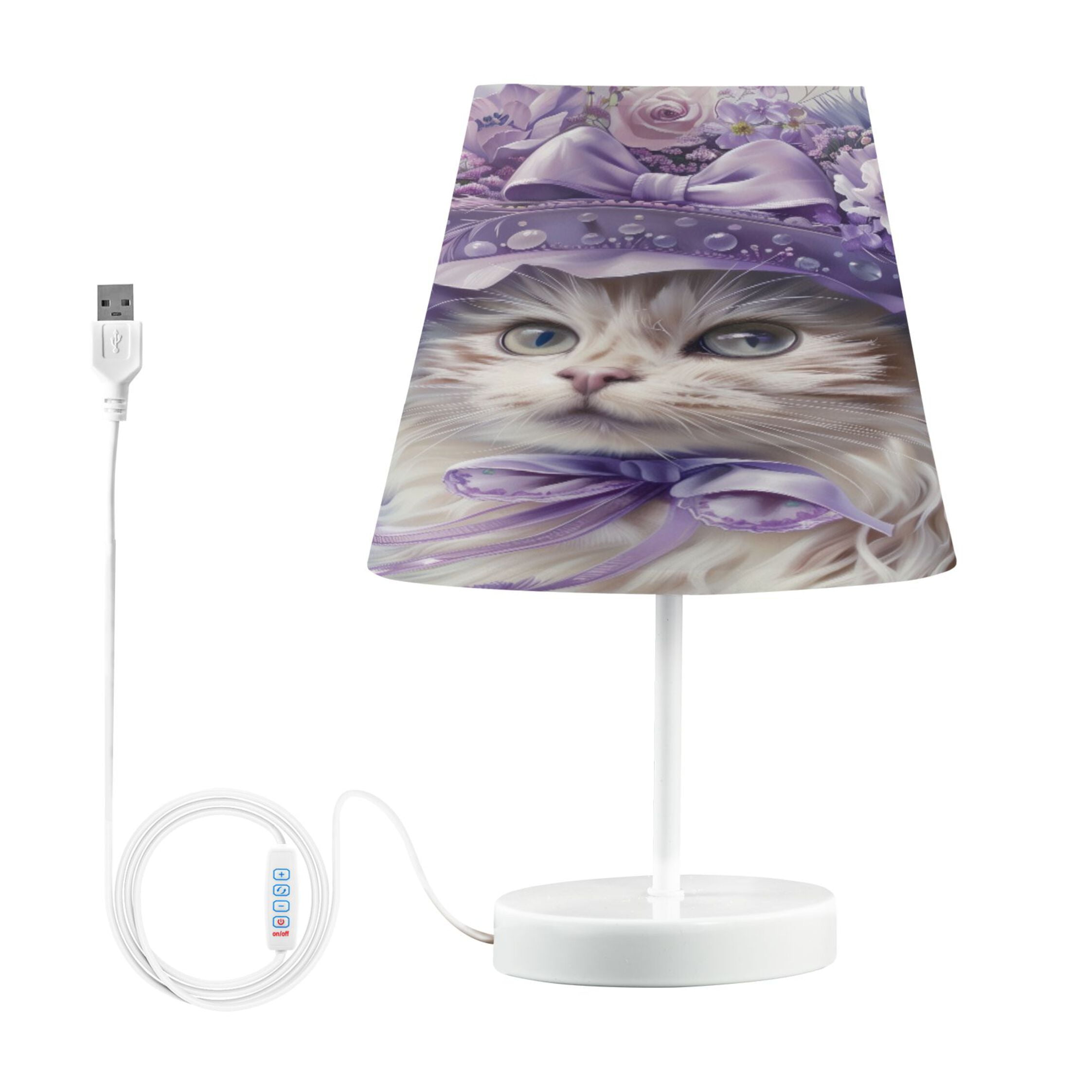 LED Desk Lamp Elegant Cat with Lilac Flowers Hat Table Nightstand Lamps ...