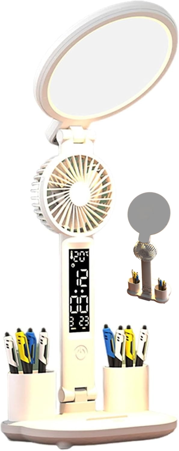 LED Desk Lamp Fan Clock 3200mah Rechargeable/USB Led Display Time ...