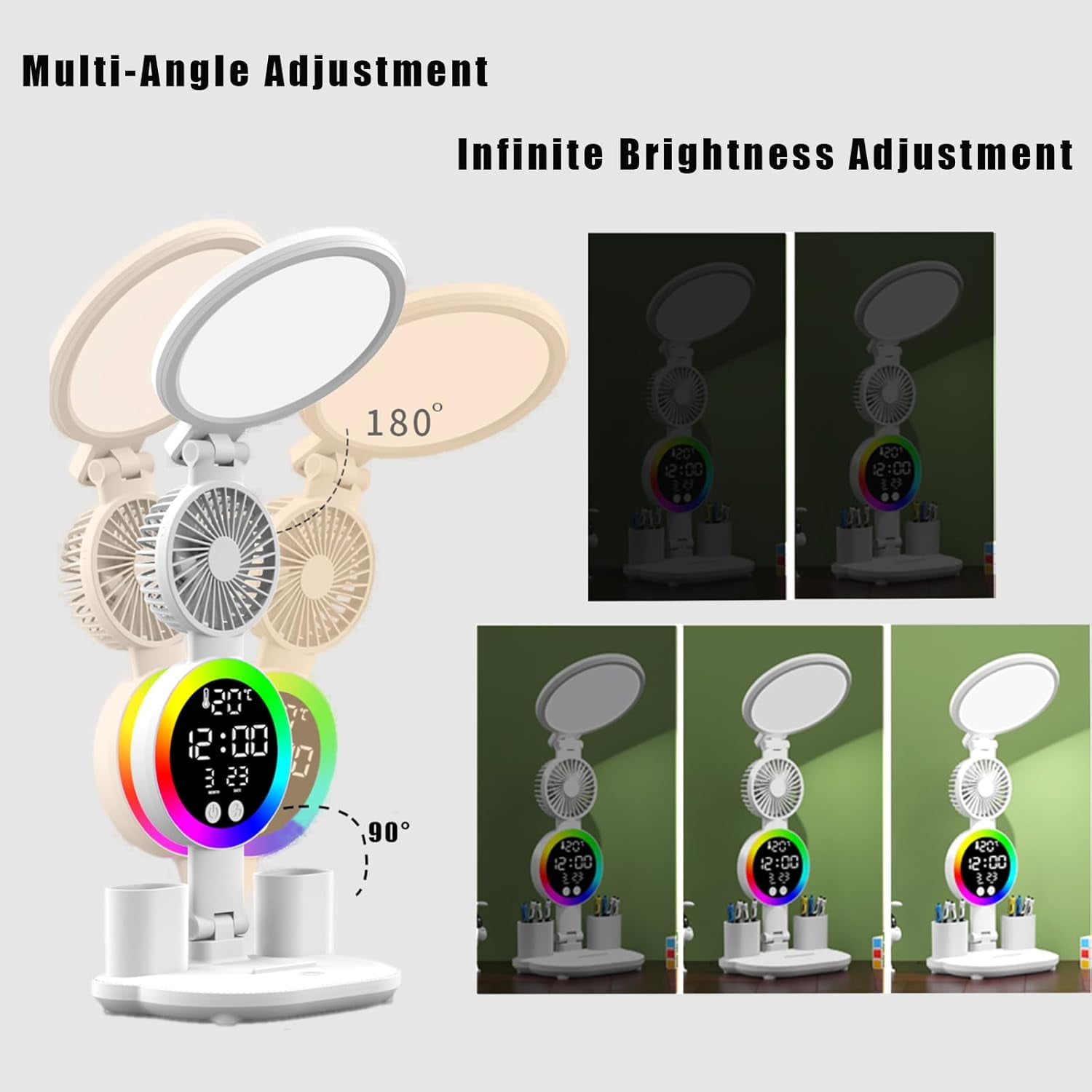 LED Desk Lamp with Fan, Desk Lamp for College Dorm, Dimmable Colorful ...