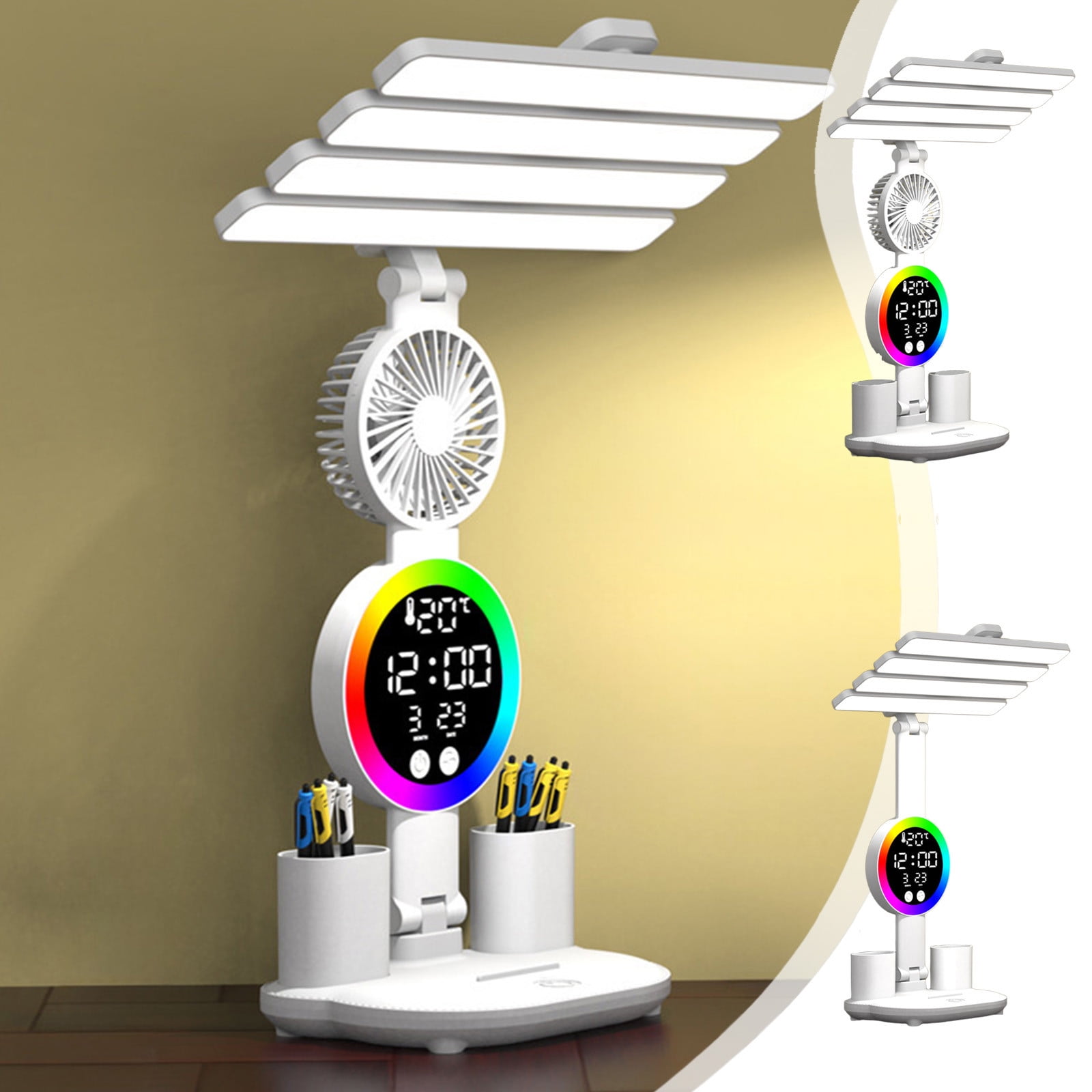 LED Desk Lamp with Fan | Foldable Smart Reading Light | Digital Clock ...