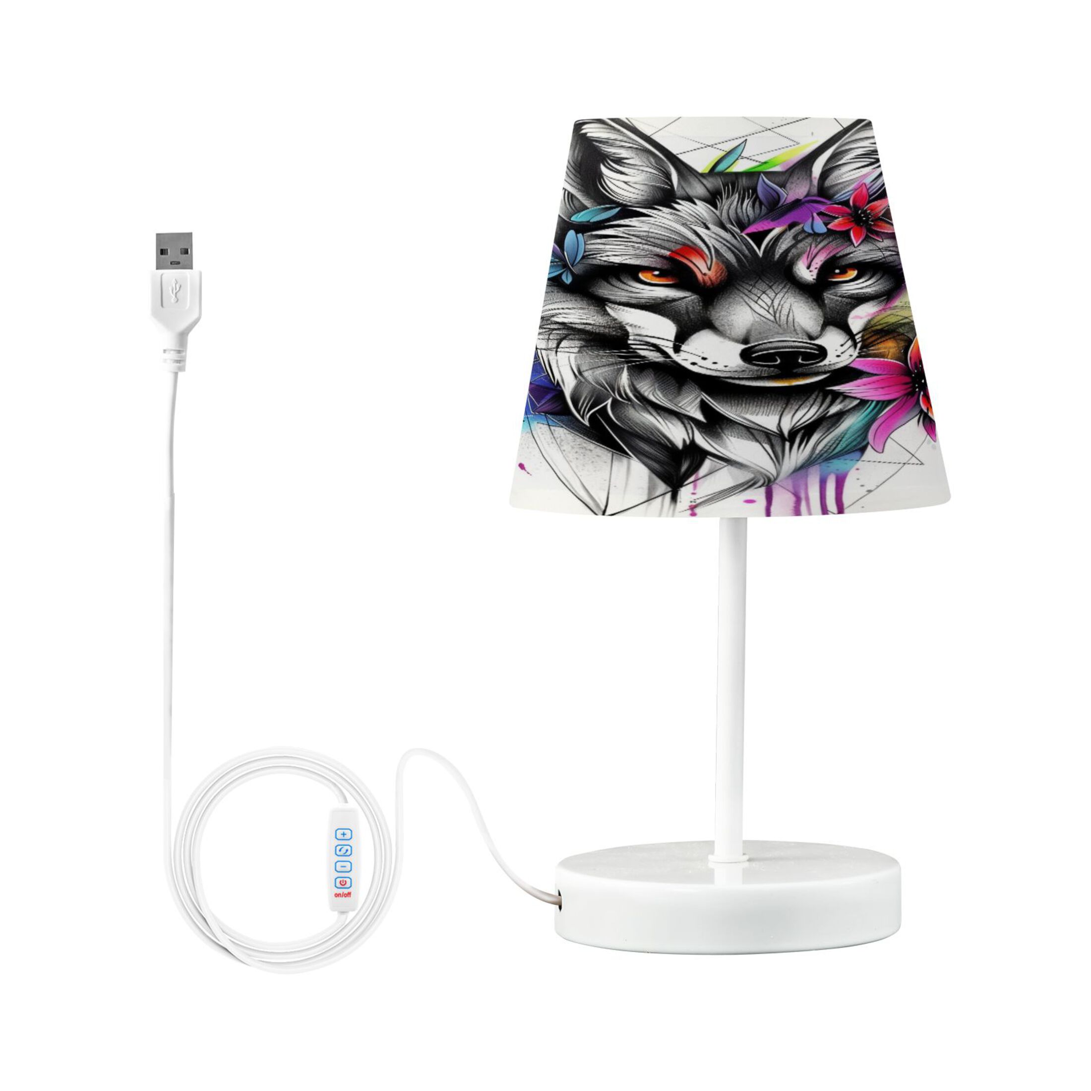 LED Desk Lamp Fox Head with Flower Table Nightstand Lamps with 3 Color ...