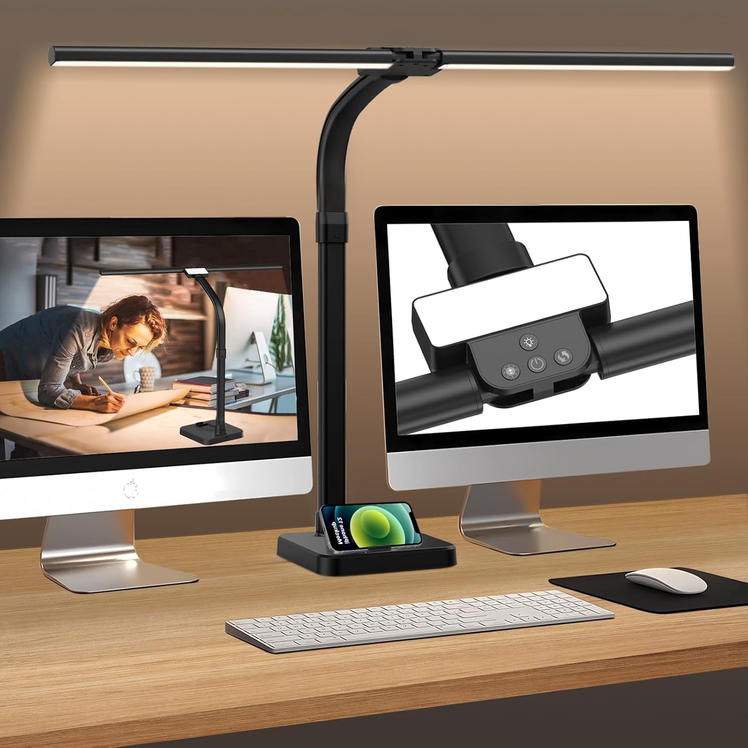 LED Desk Lamp for Home Office, 24W Bright Desk Lamp with Phone Holder ...
