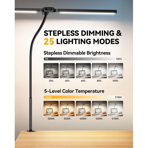 LED Desk Lamp for Home Office, Eye-Caring Architect Lamp with Clamp ...