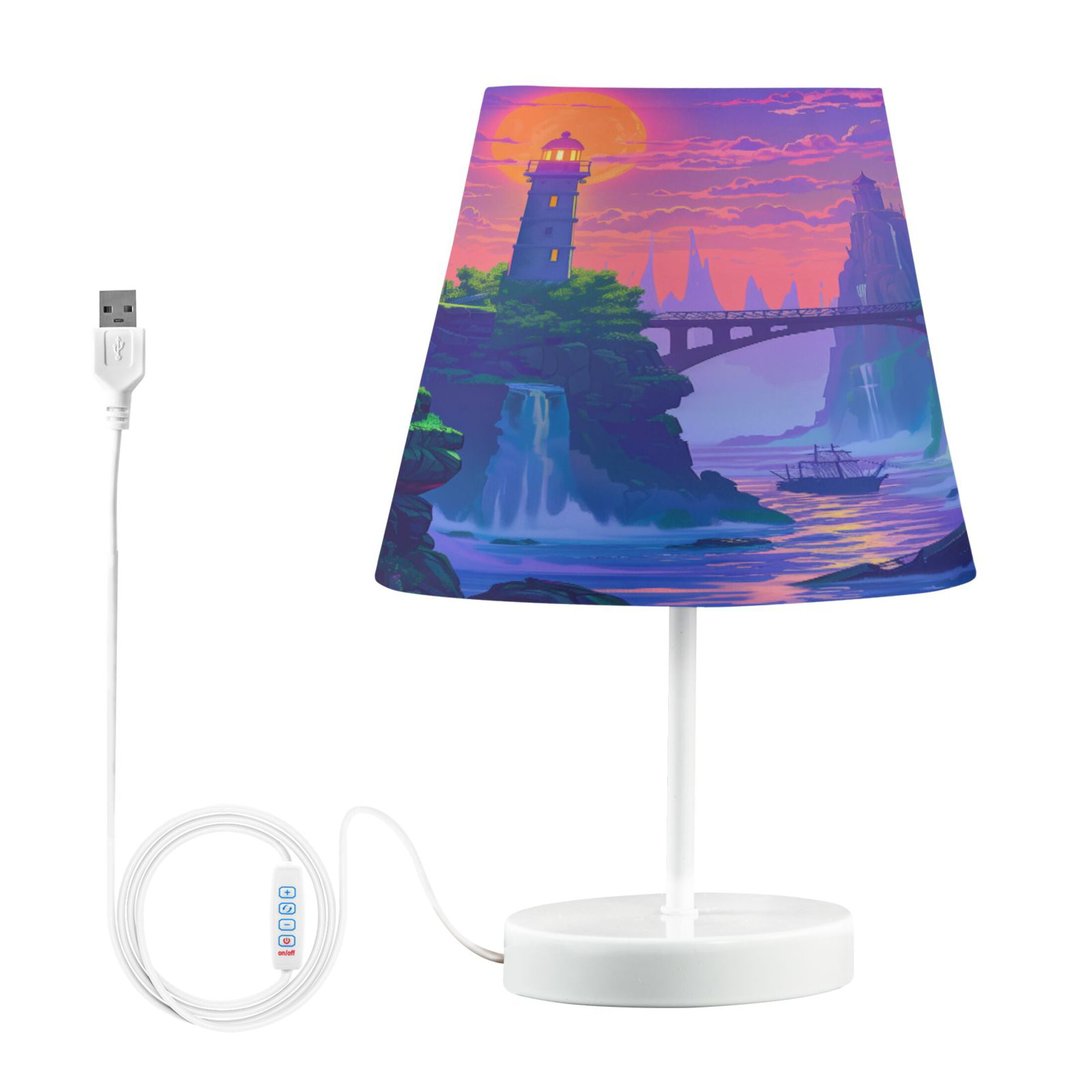 LED Desk Lamp Lighthouse and Bridge on Sunset Table Nightstand Lamps ...