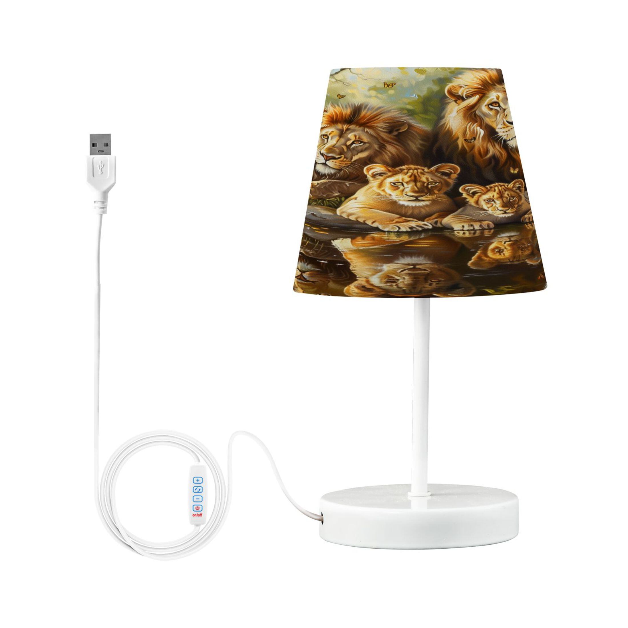 LED Desk Lamp Lion Family Sitting by Water Table Nightstand Lamps with ...
