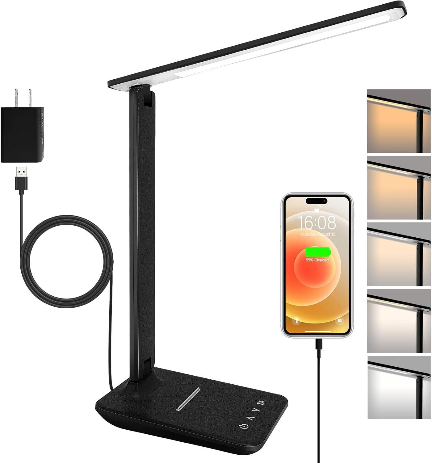 LED Desk Lamp for Office Home, Bright Light with USB Charging Port ...