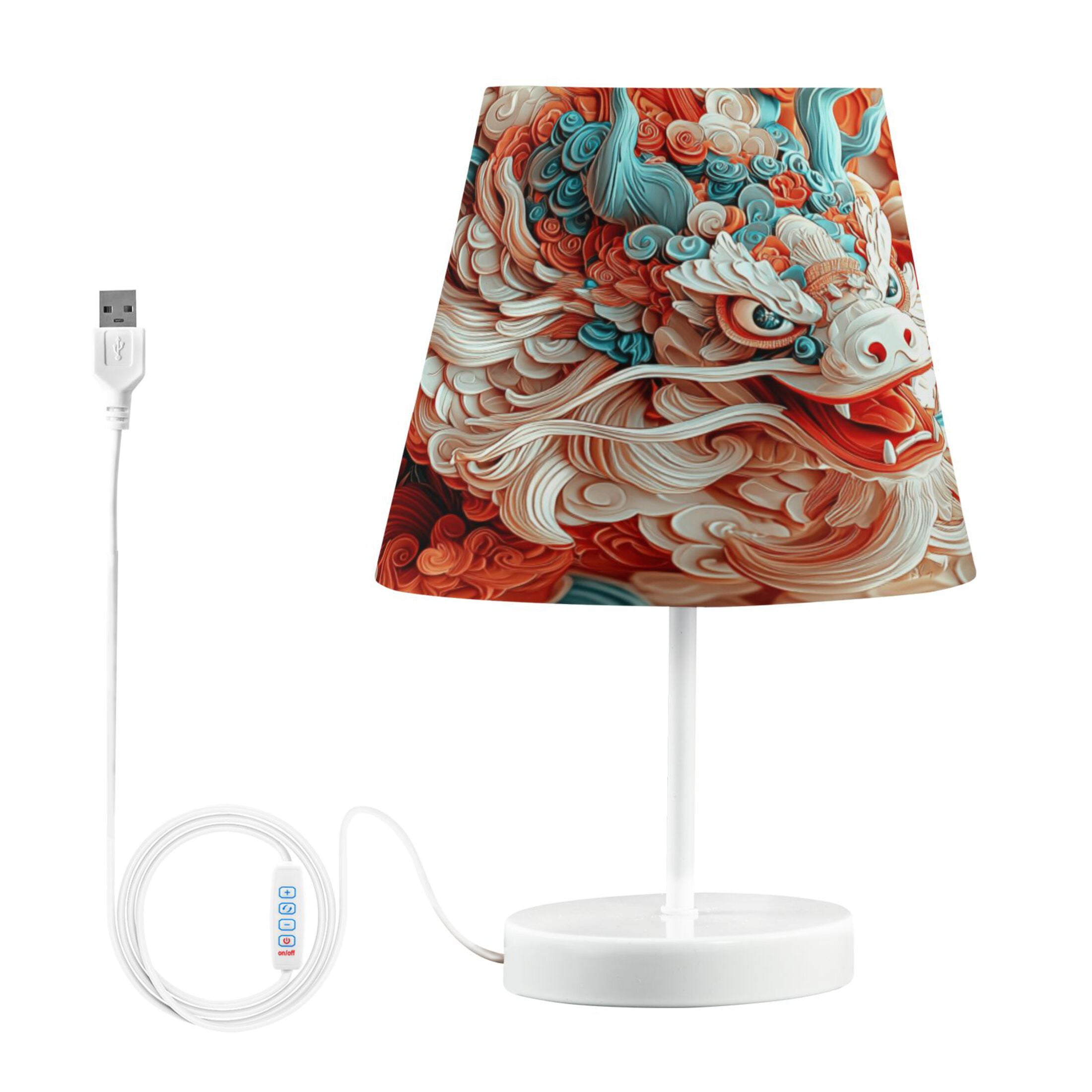LED Desk Lamp Paper-cut Majestic Dragon Table Nightstand Lamps with 3 ...