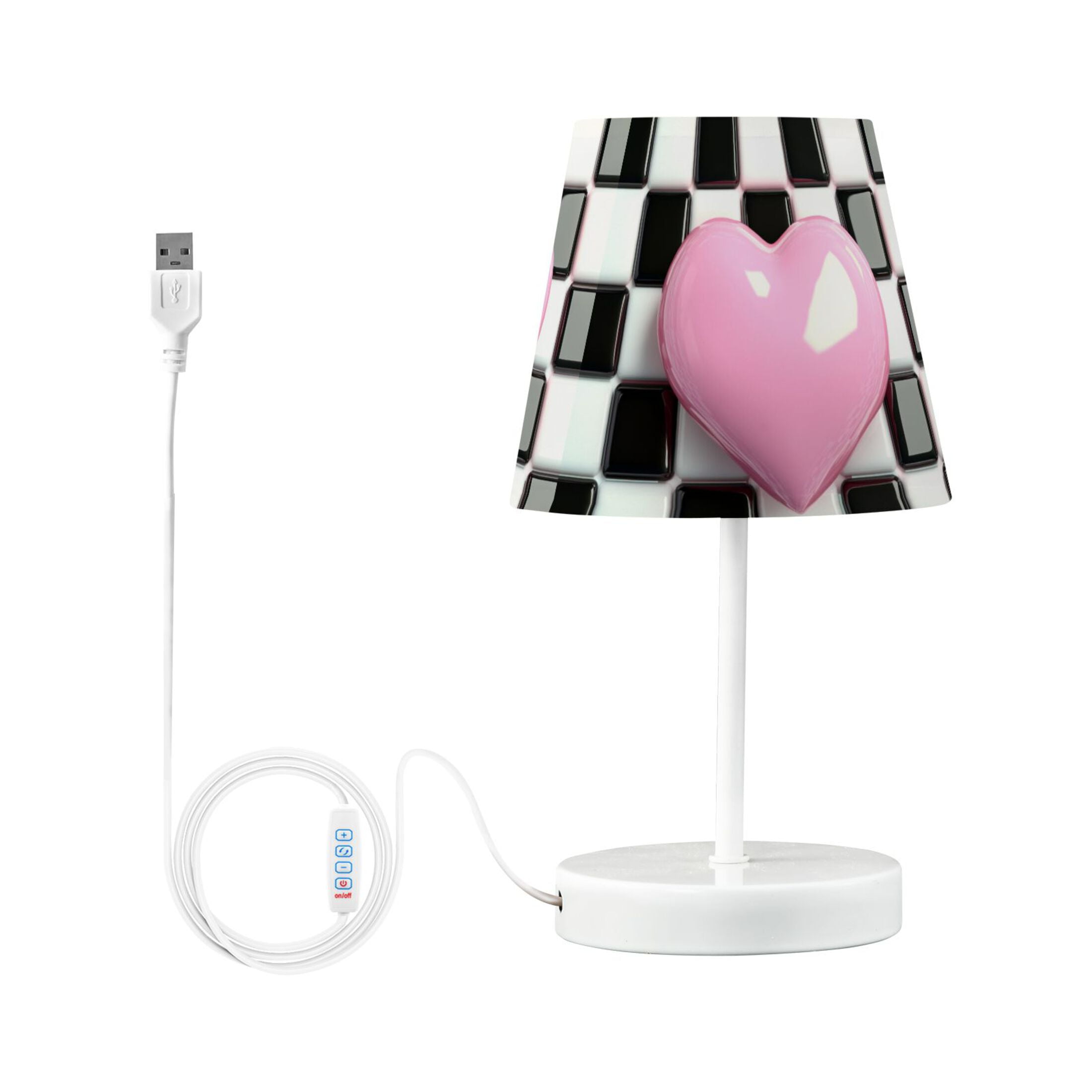 LED Desk Lamp Pink Heart on Checkered Table Nightstand Lamps with 3 ...