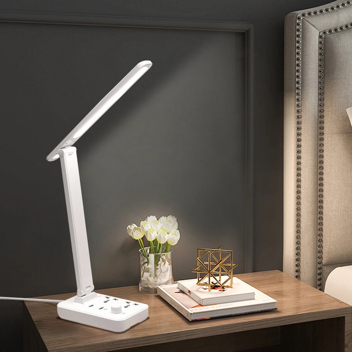 LED Desk Lamp, Power Strip with 2 Outlets 2 USB Charging Ports(2 USBC ...