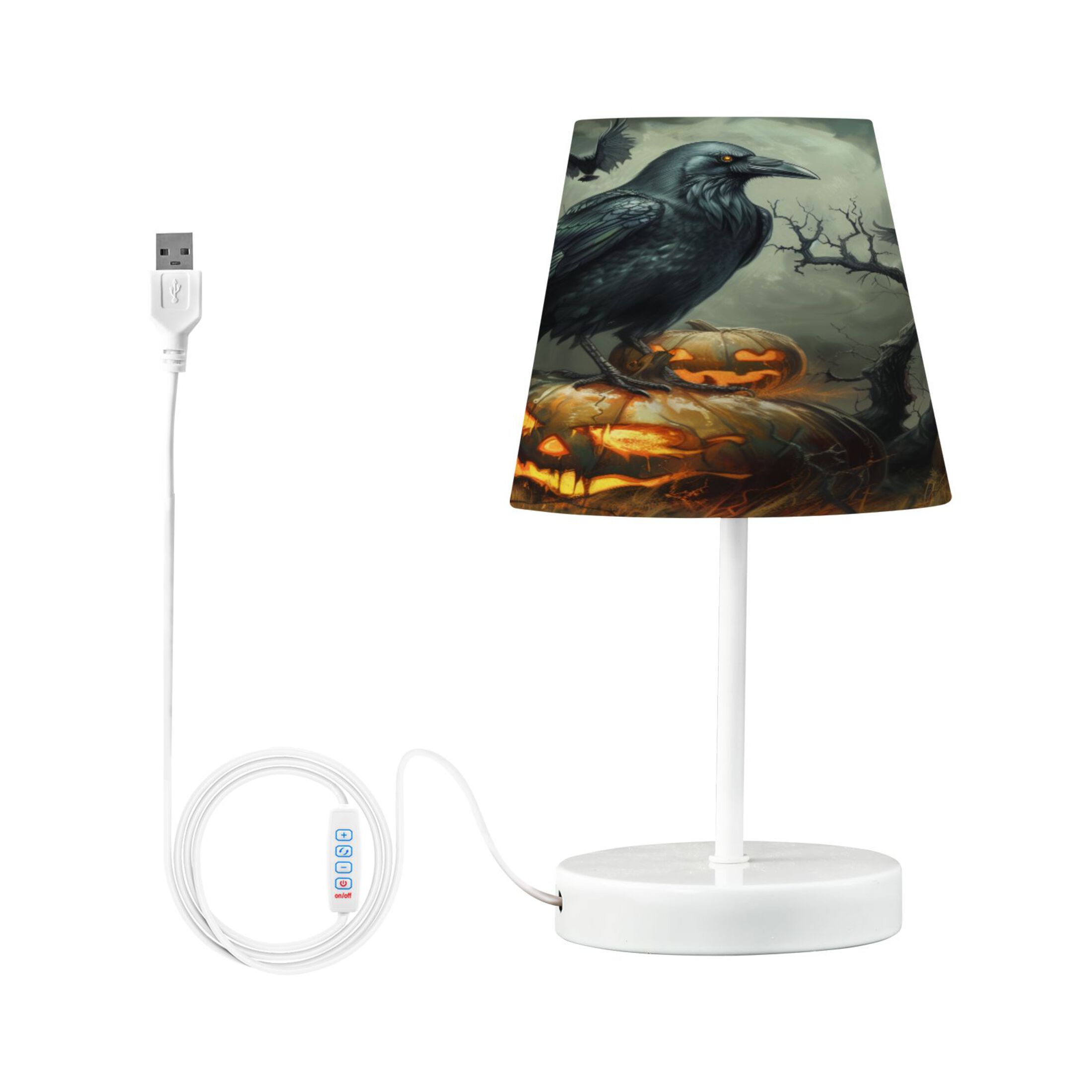 LED Desk Lamp Raven Bird and Pumpkins Table Nightstand Lamps with 3 ...
