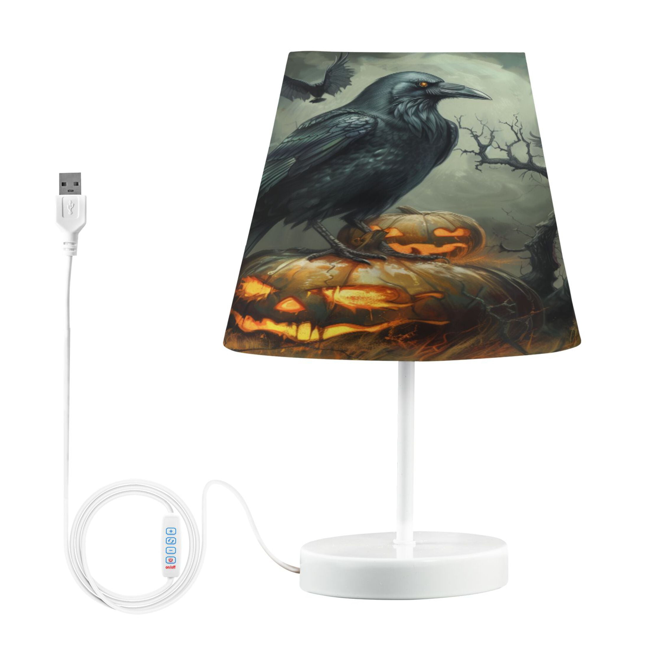 LED Desk Lamp Raven Bird and Pumpkins Table Nightstand Lamps with 3 ...