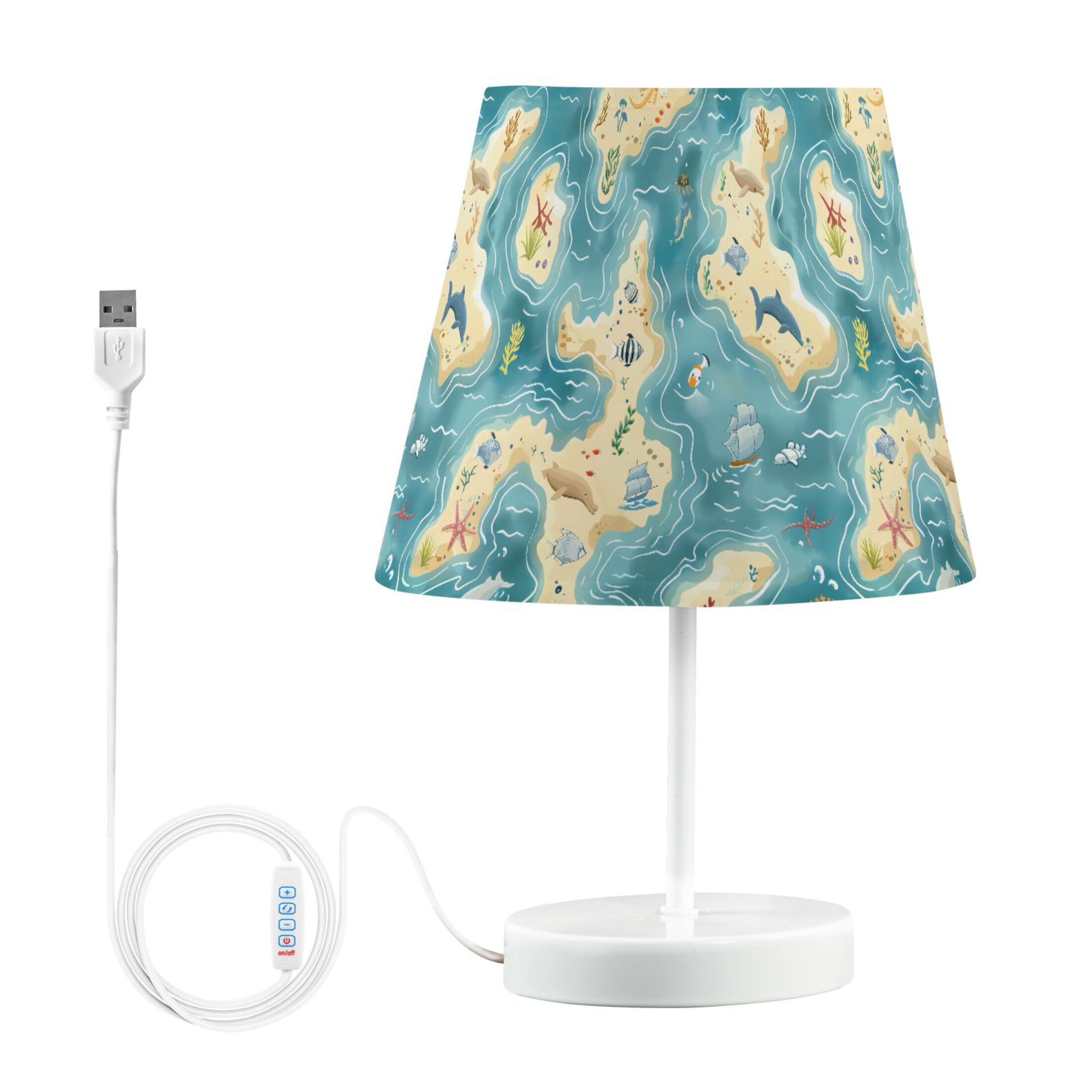 LED Desk Lamp Sea Islands Fish Seaweed Table Nightstand Lamps with 3 ...